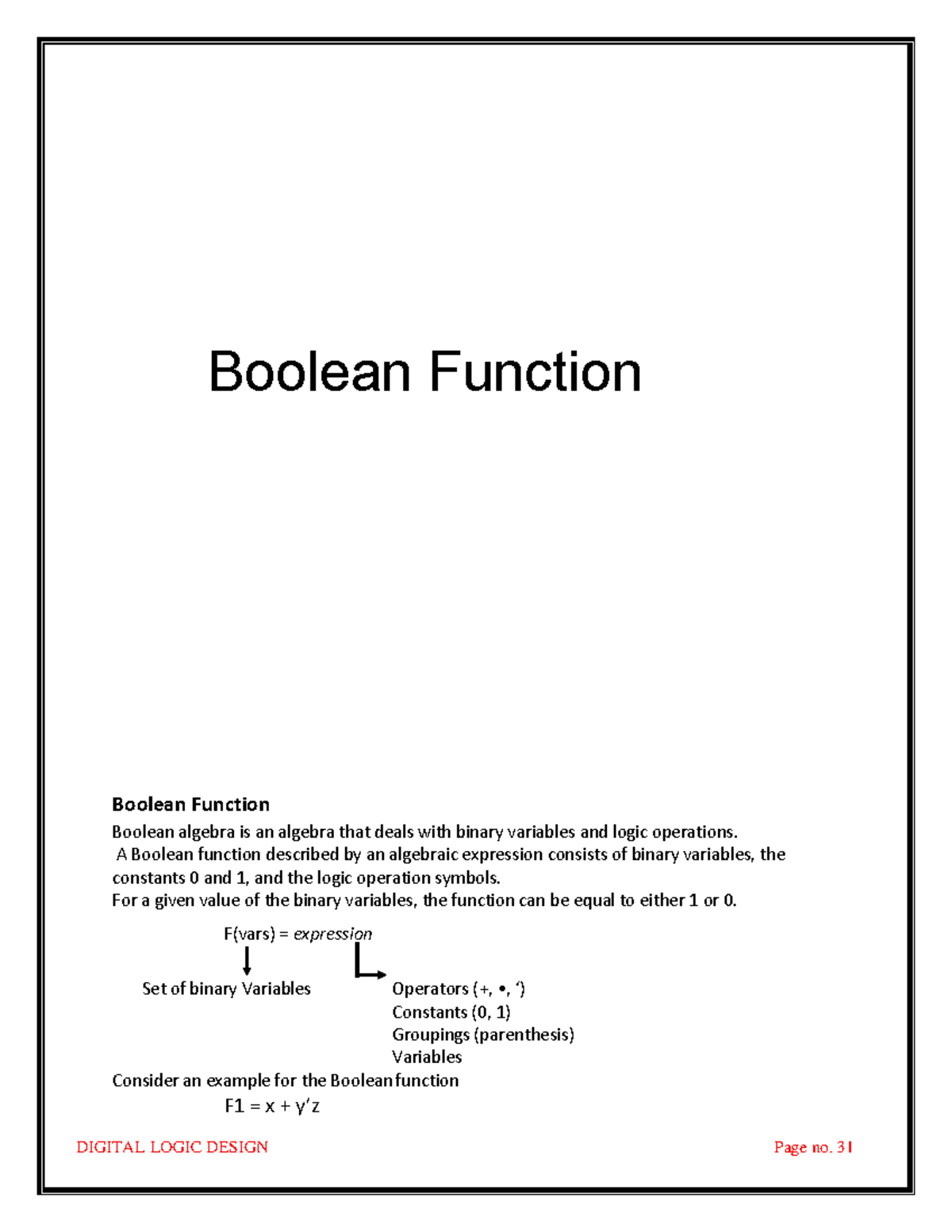L7 Boolean Function And Minimization Boolean Function Boolean Algebra Is An Algebra That Deals