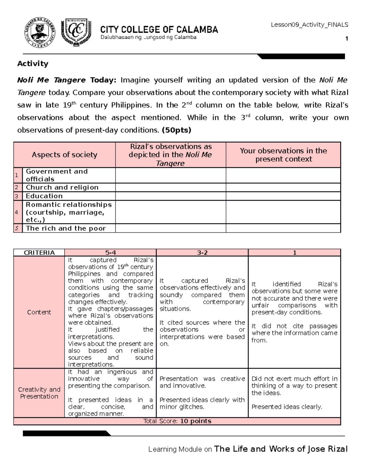 Lesson 09 Activity Finals - Lesson09_Activity_FINALS 1 Activity Noli Me ...