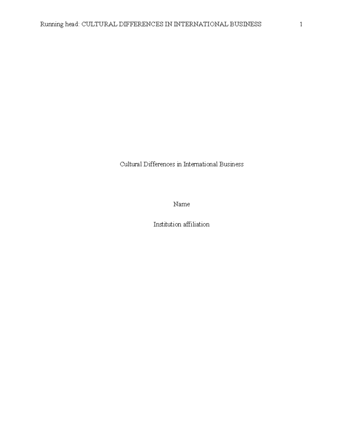Order 4949316 Cultural Differences in International Business - Running ...