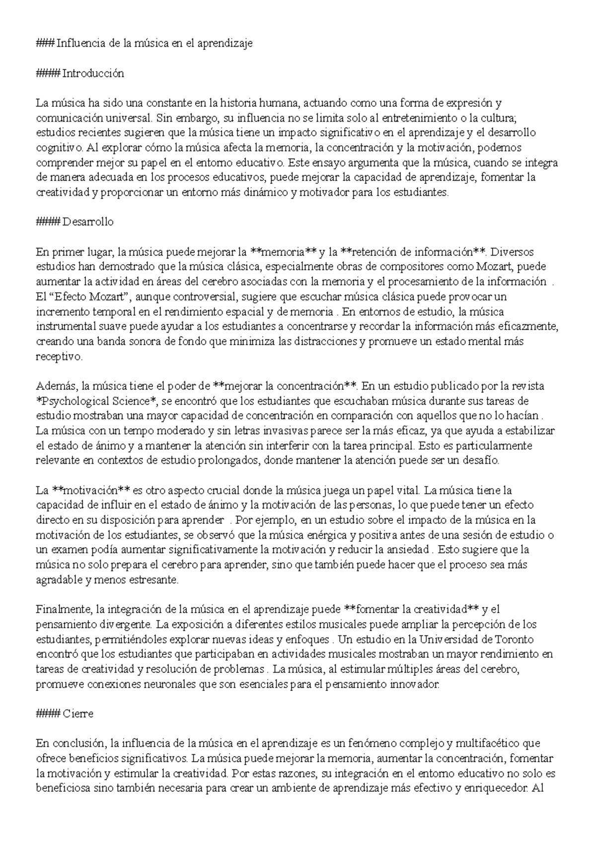 Práctica calificada 02 - Influencia de la música en el aprendizaje ...
