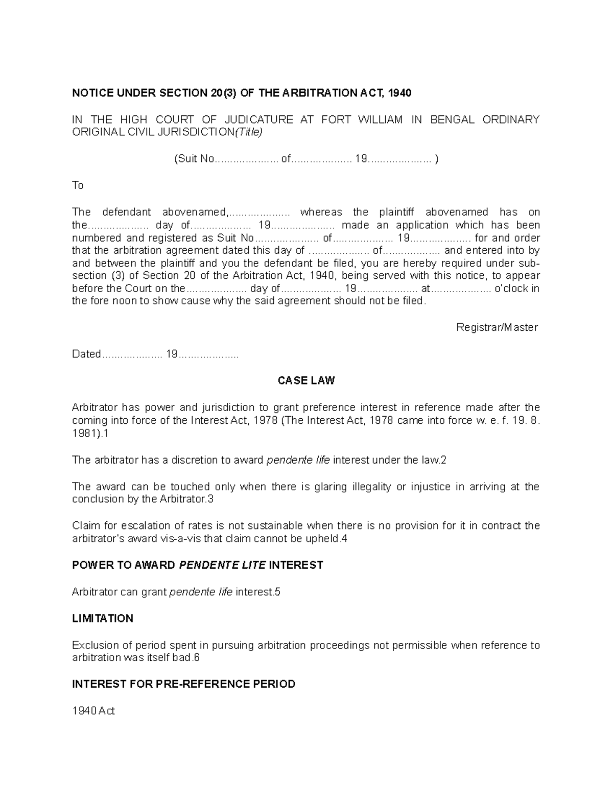 Notice Under Section 20(3) OF THE Arbitration ACT, 1940 - NOTICE UNDER ...