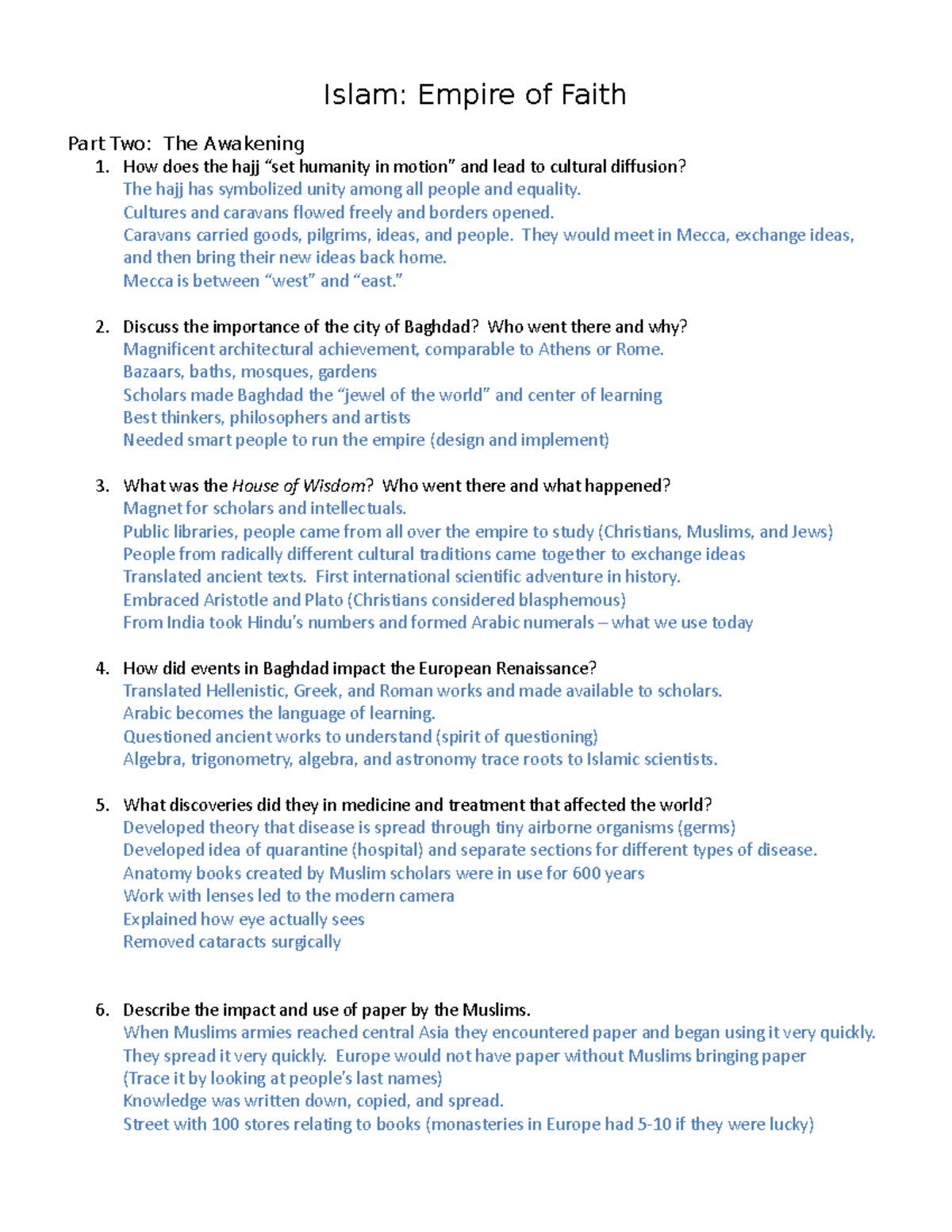 Islam Video exit question reflection - Islam: Empire of Faith Part Two ...