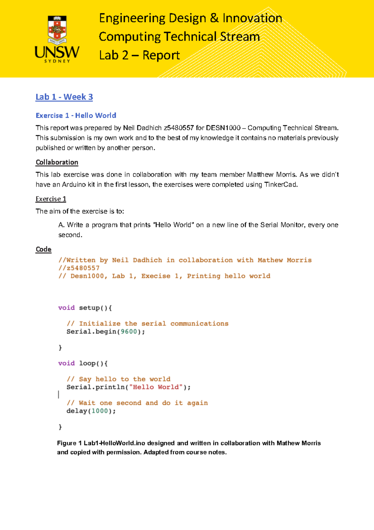 Computing Lab 1 report - Engineering Design & Innovation Computing ...
