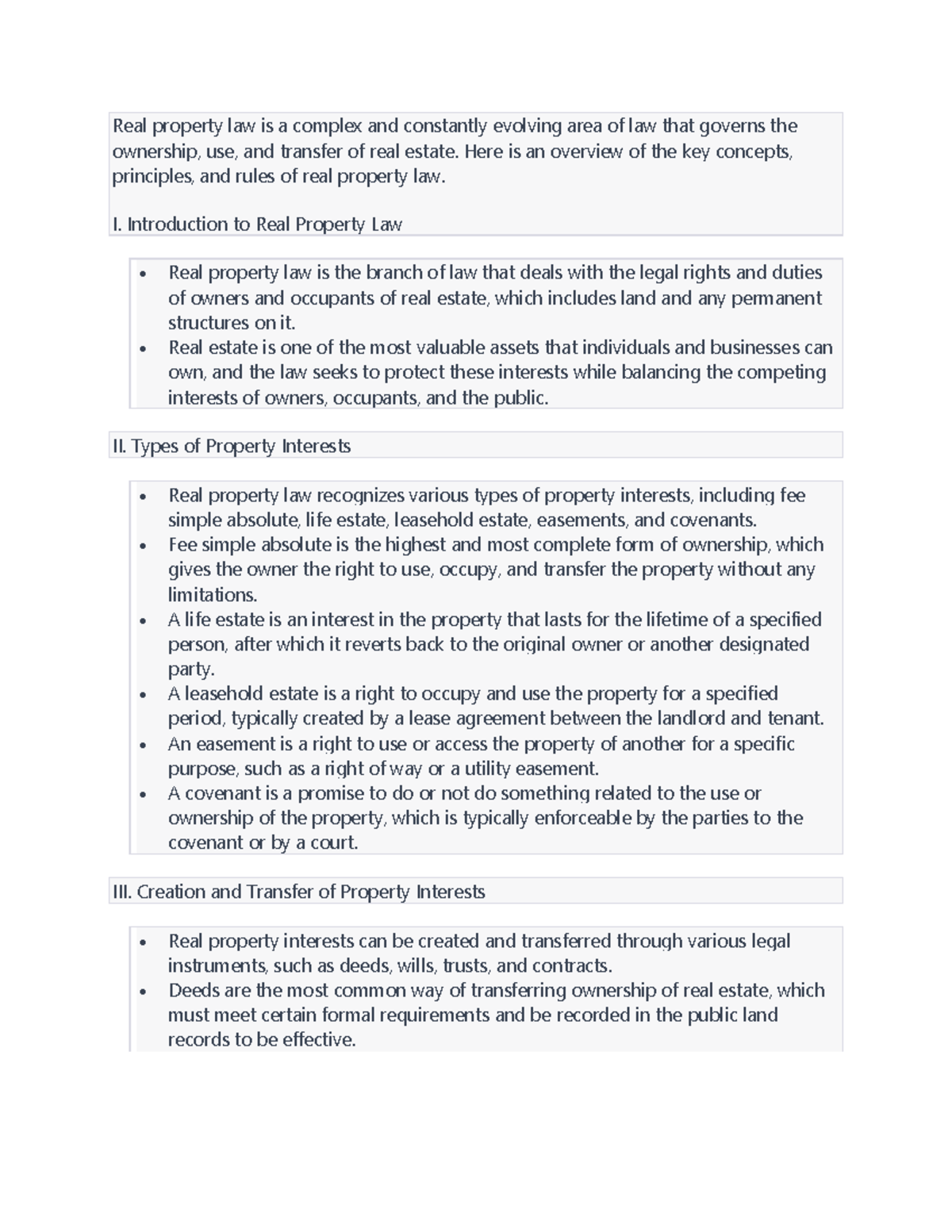 Real Property Law: Key Concepts Principles and Rules - Studocu