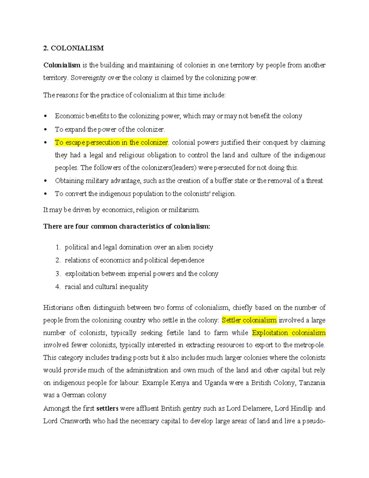 Colonialism notes - 2. COLONIALISM Colonialism is the building and ...