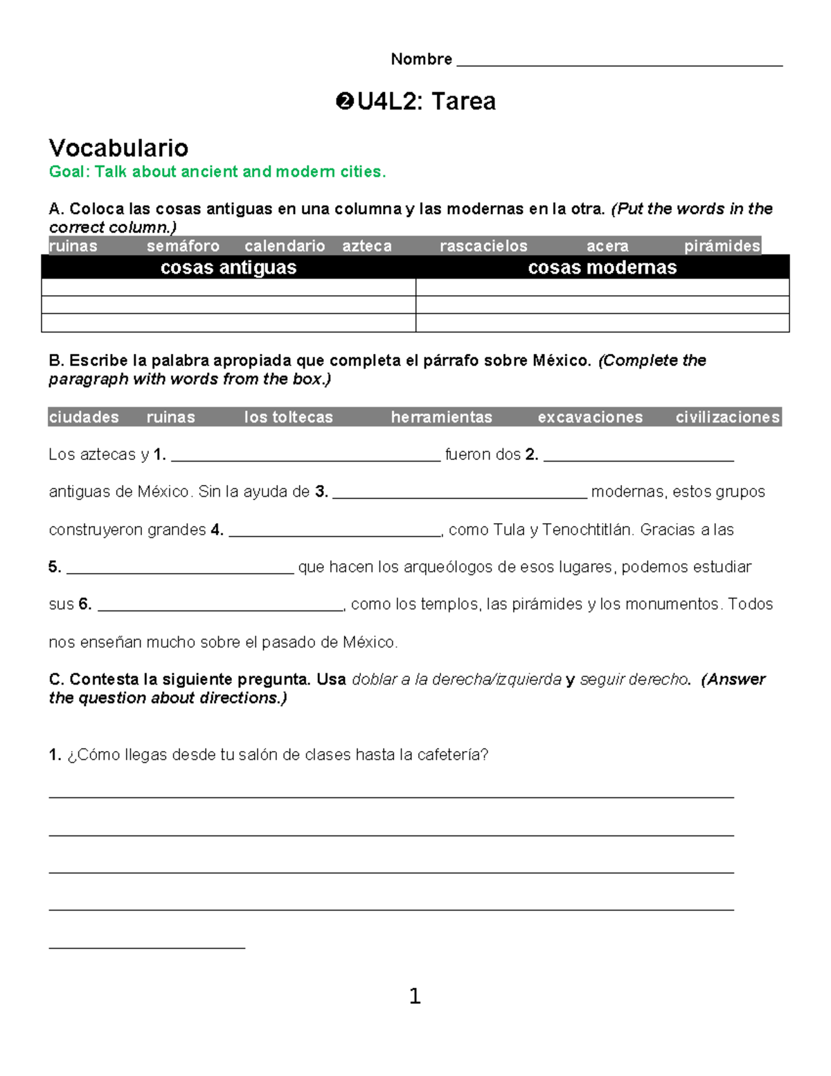 U4l2 tarea 1 - Spanish Pages - Nombre U4L2: Tarea Vocabulario Goal ...