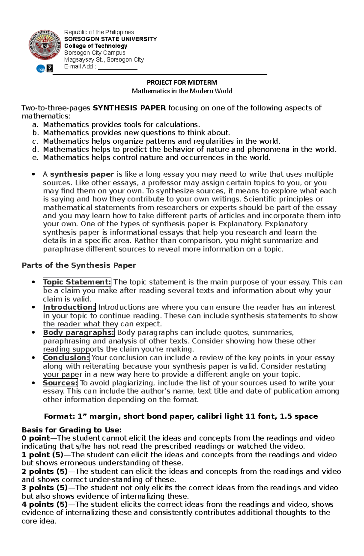 MMW Guidelines in making Synthesis Paper - Republic of the Philippines ...