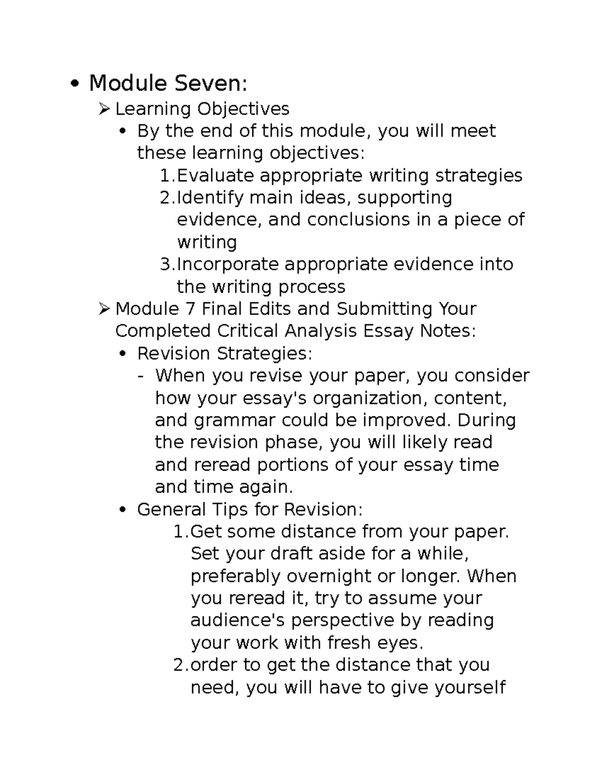 Module Seven English Comp. Notes - Module Seven: Learning Objectives By ...