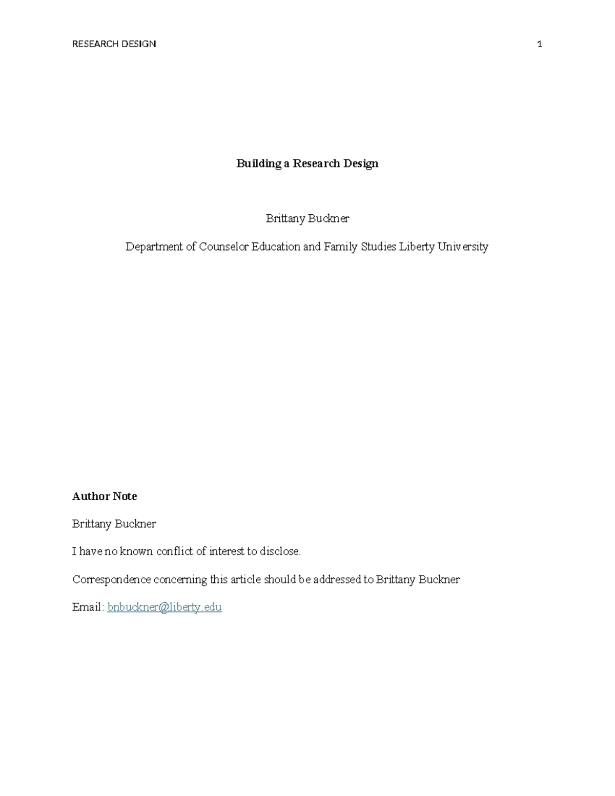 Brittany Buckner Building a Research Design - Building a Research ...