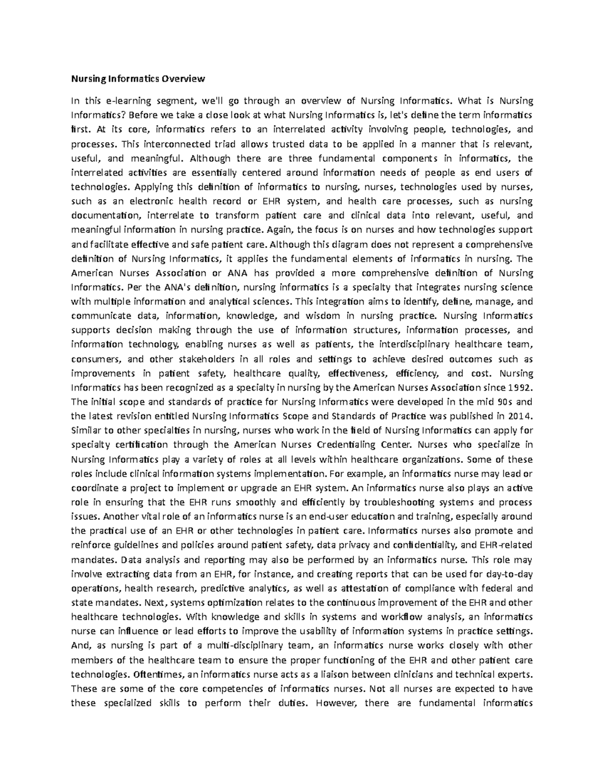 4 But 3 Vids Lecture Notes Nursing Informatics Overview In This E