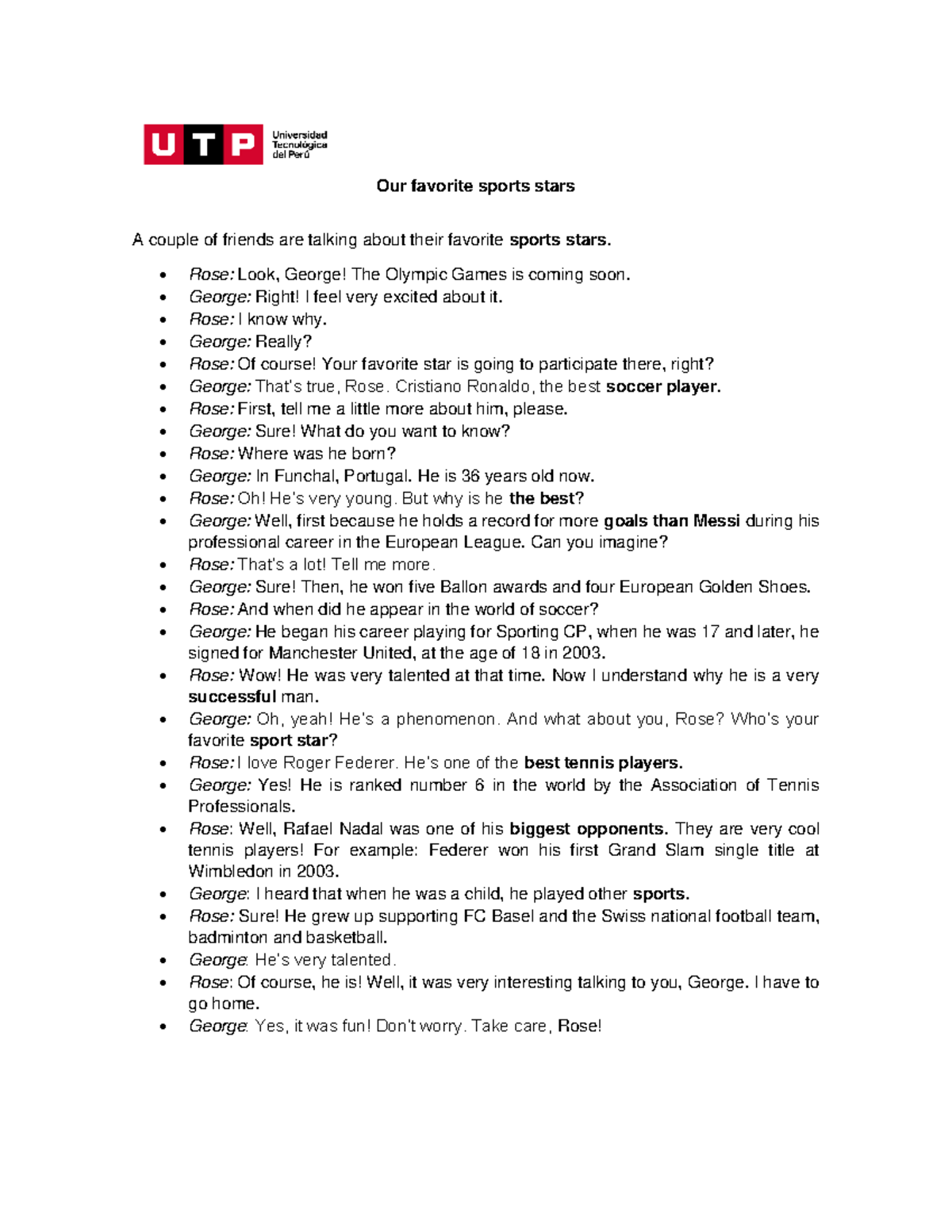 Week 17 - Script -Our favorite sports stars - Our favorite sports stars ...