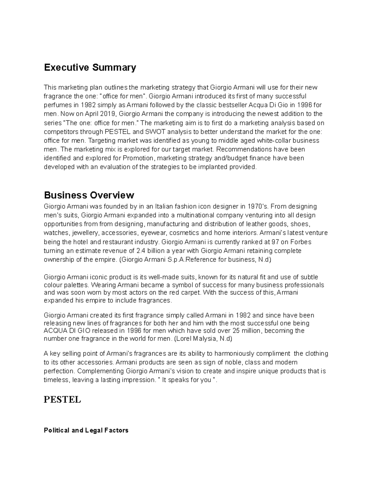 Marketing Assingment - Executive Summary This marketing plan outlines ...