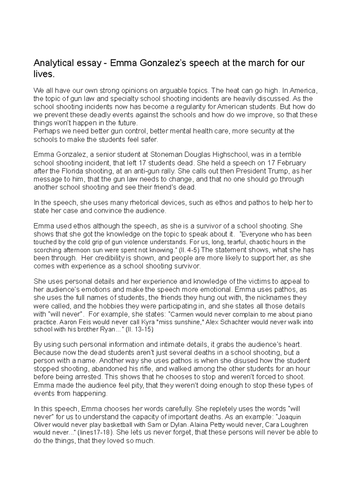 Analytical essay emma gonzalez - Analytical essay - Emma Gonzalez’s ...