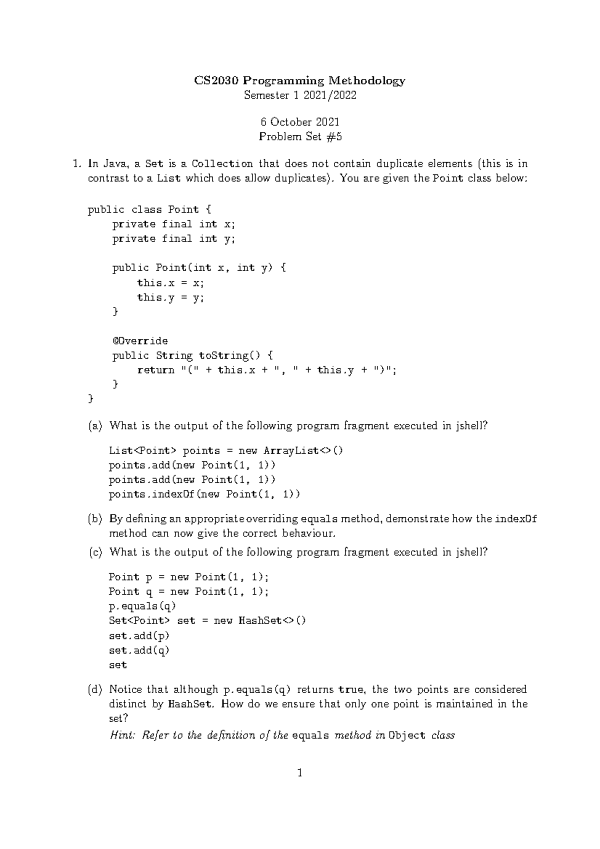 Recitation 05 - 4535 - CS2030 - NUS - Studocu