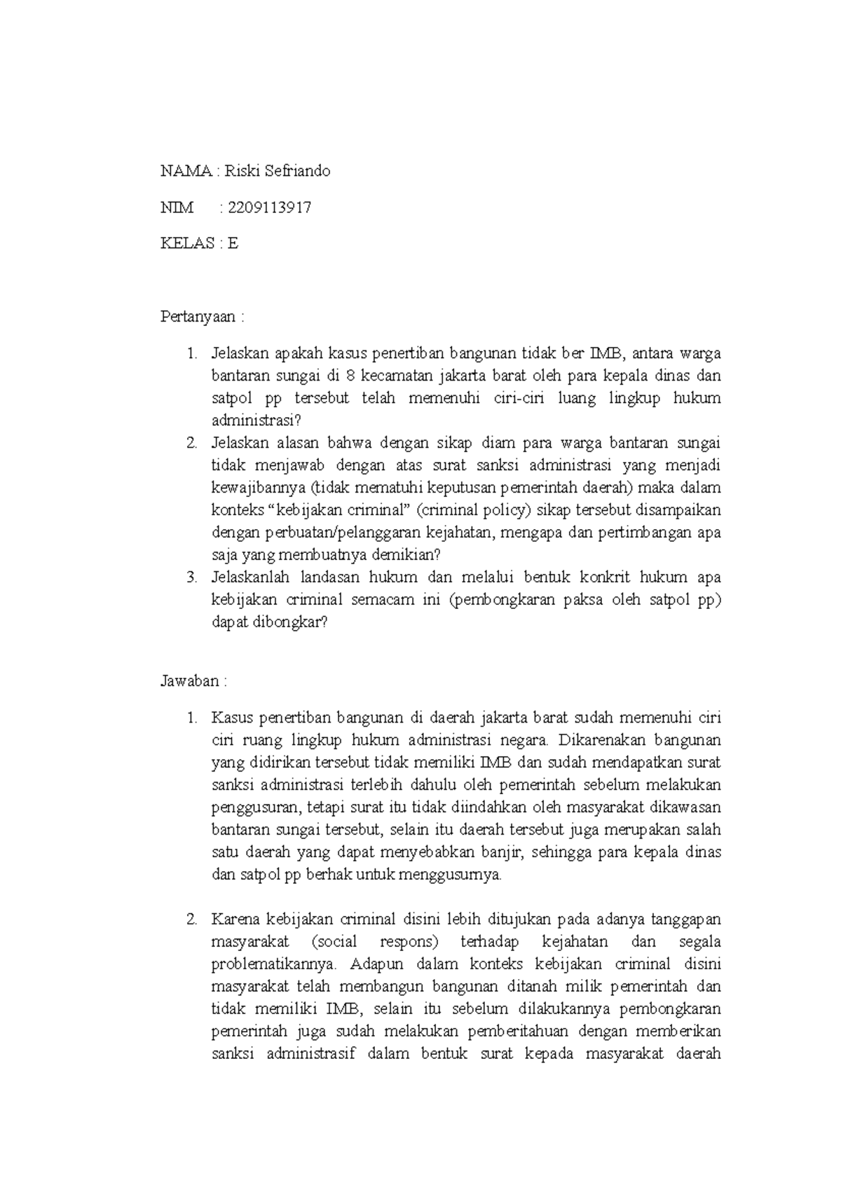 Tugas han22 - yaaa - NAMA : Riski Sefriando NIM : 2209113917 KELAS : E ...