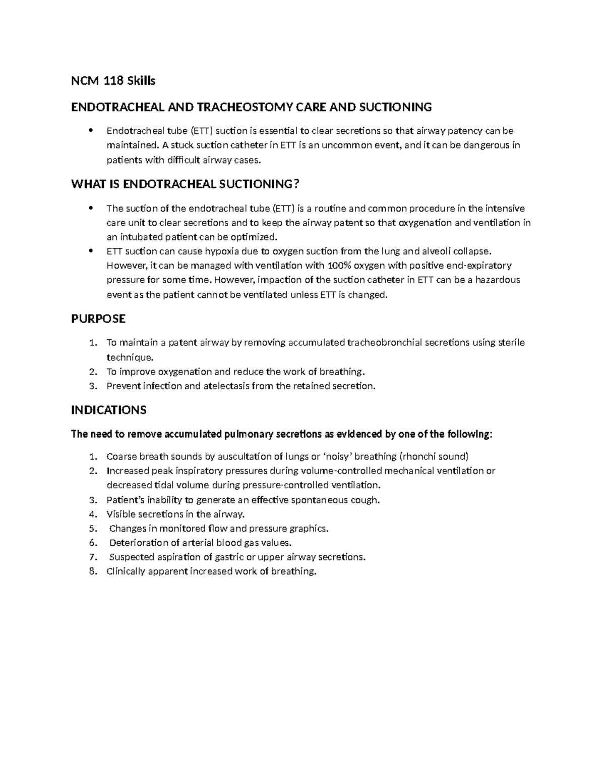 Tracheostomy - Hsjs - NCM 118 Skills ENDOTRACHEAL AND TRACHEOSTOMY CARE ...