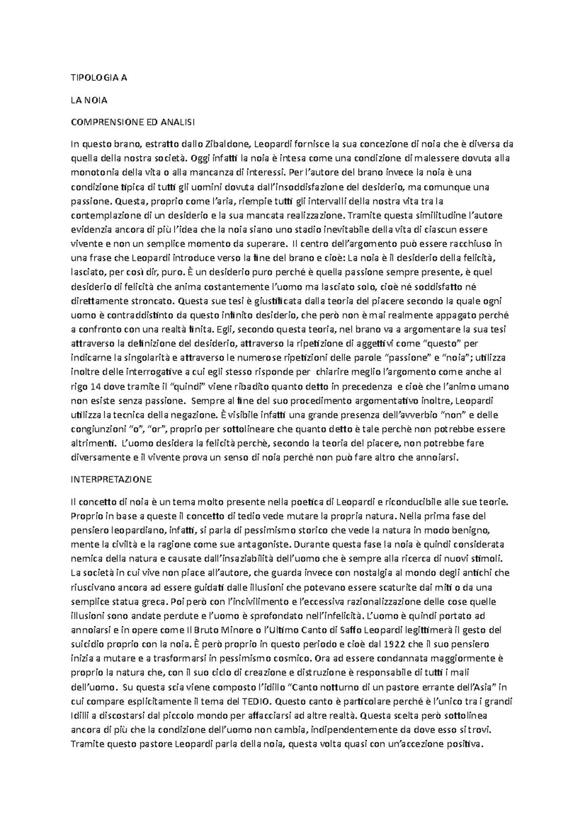Leopardi-La noia - analisi e interpretazione della poesia La noia di ...