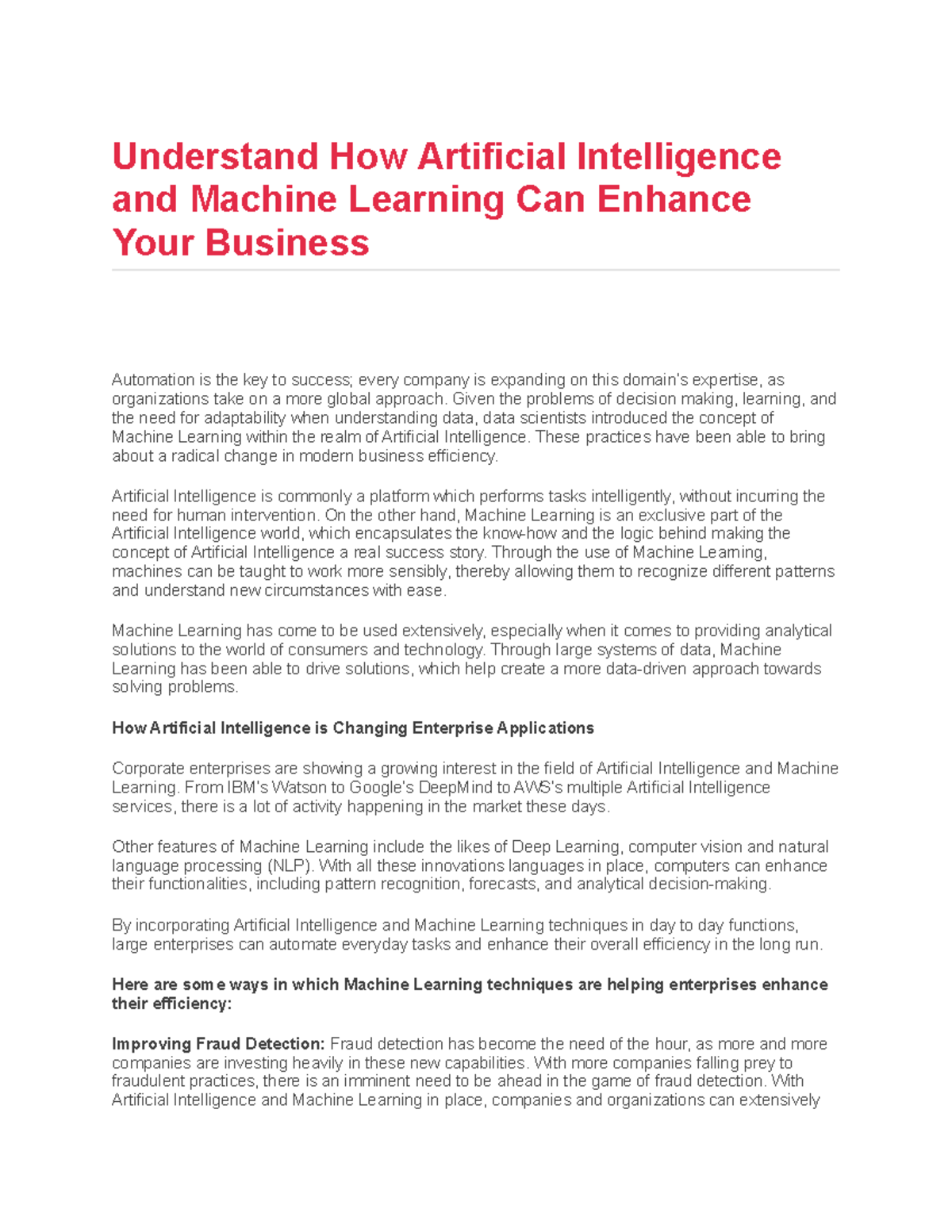 3.0 Understand How Artificial Intelligence and Machine Learning Can ...