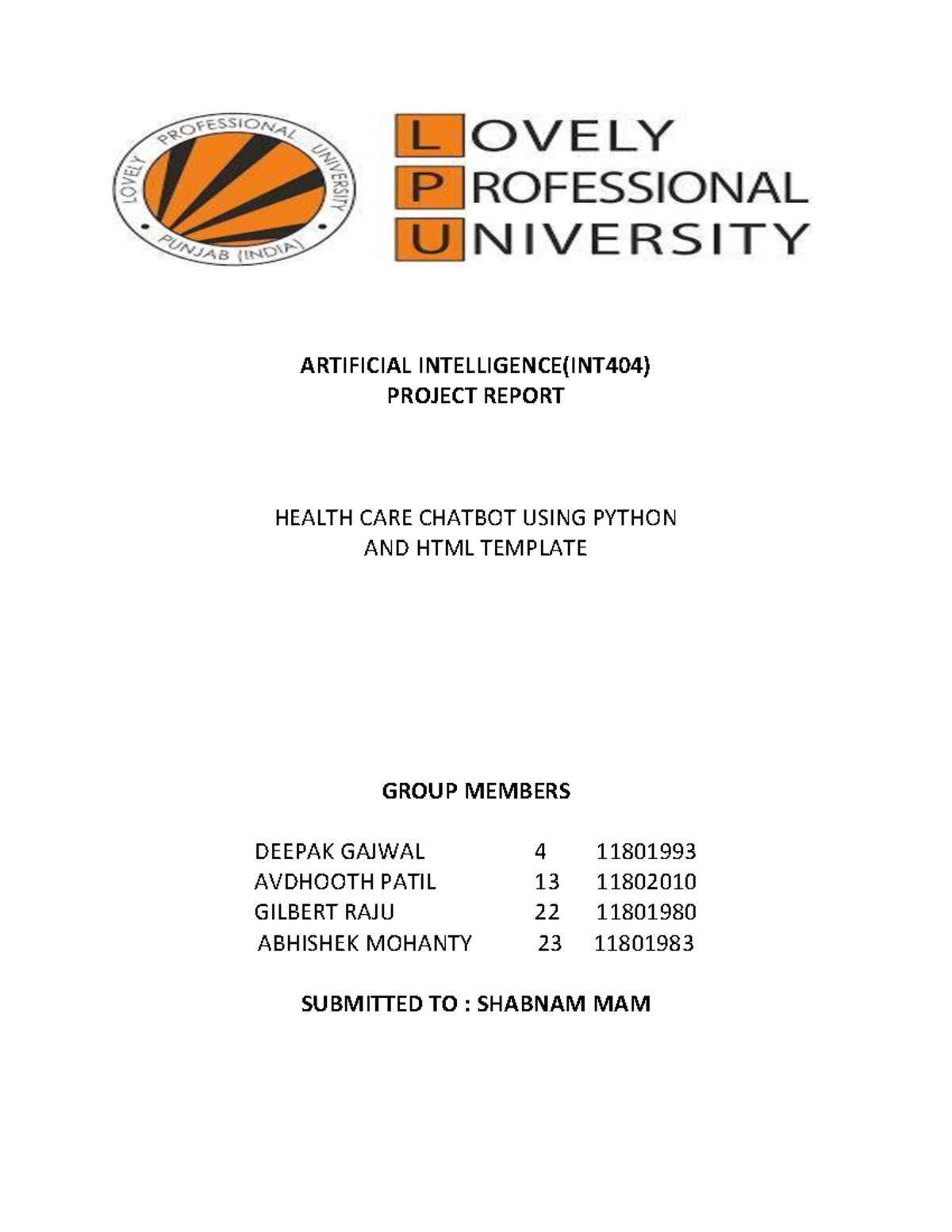 Project Report - ARTIFICIAL INTELLIGENCE(INT404) PROJECT REPORT HEALTH ...