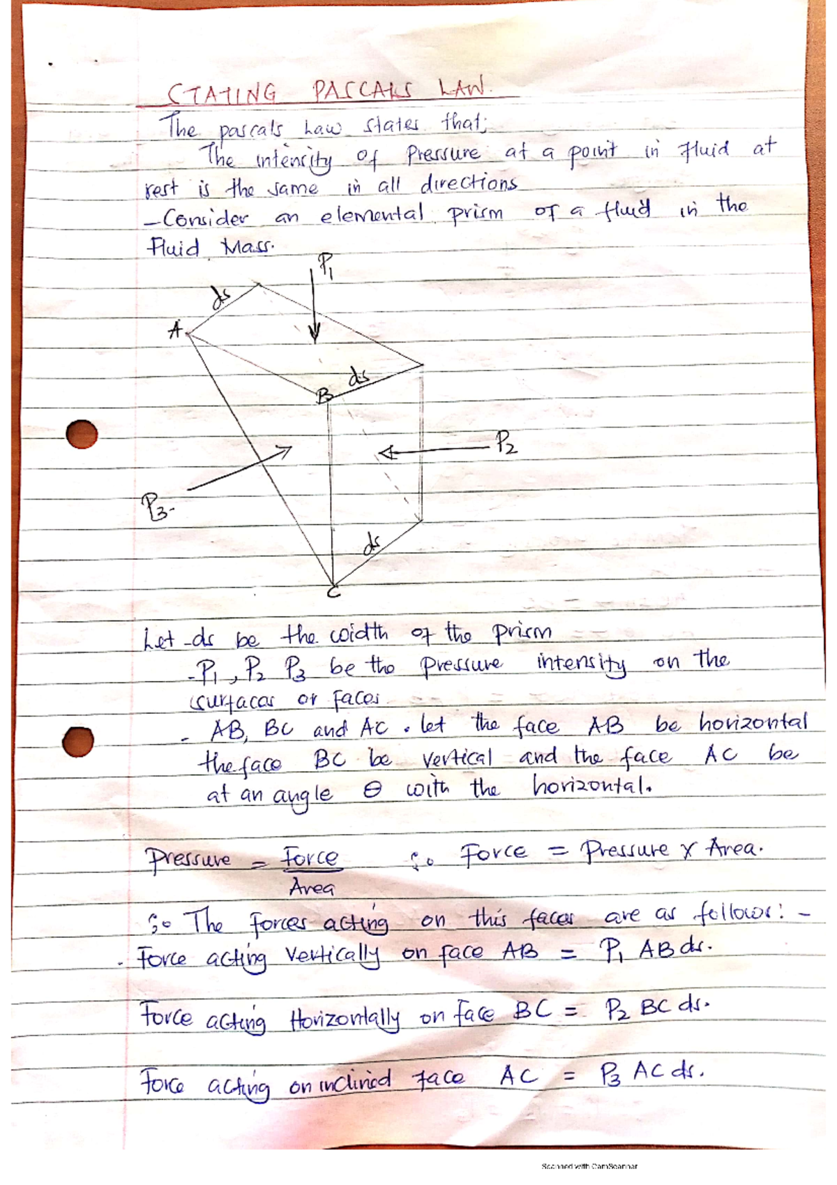 Water supply - Hydrostatic Forces Notes - STATING PASCALS LAW The ...