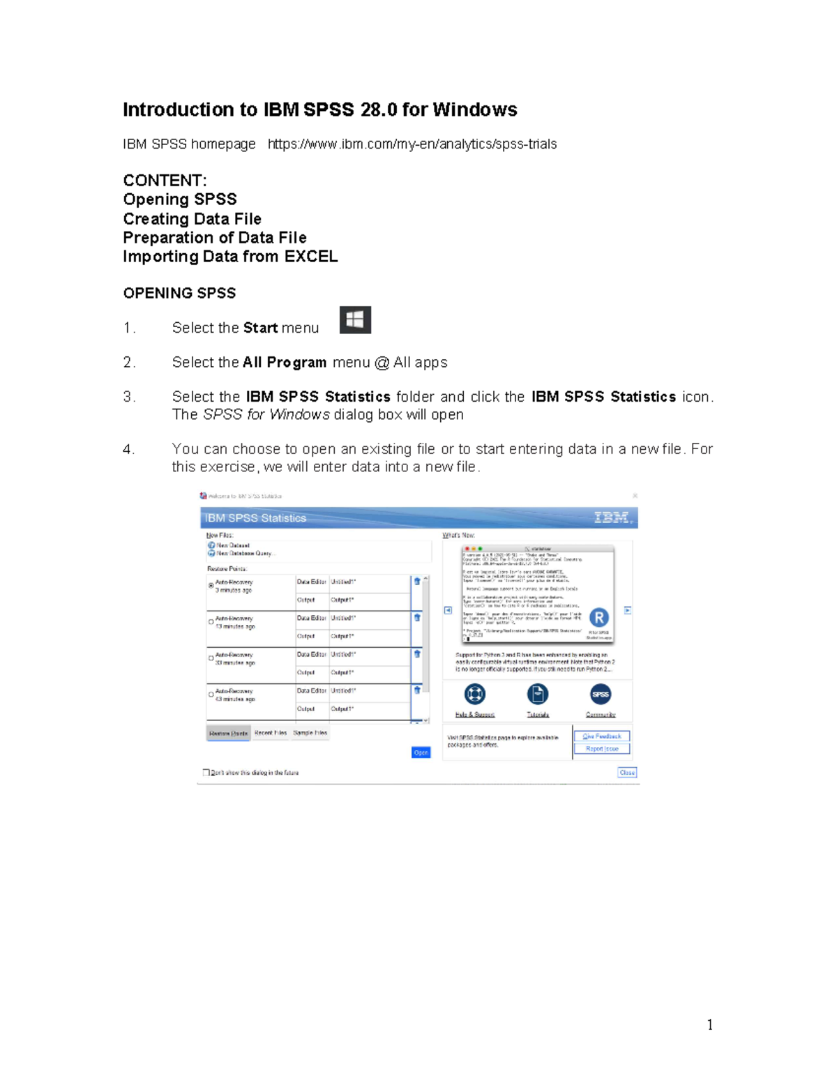 NOTE 1 Opening IBM SPSS - Introduction to IBM SPSS 28 for Windows IBM ...