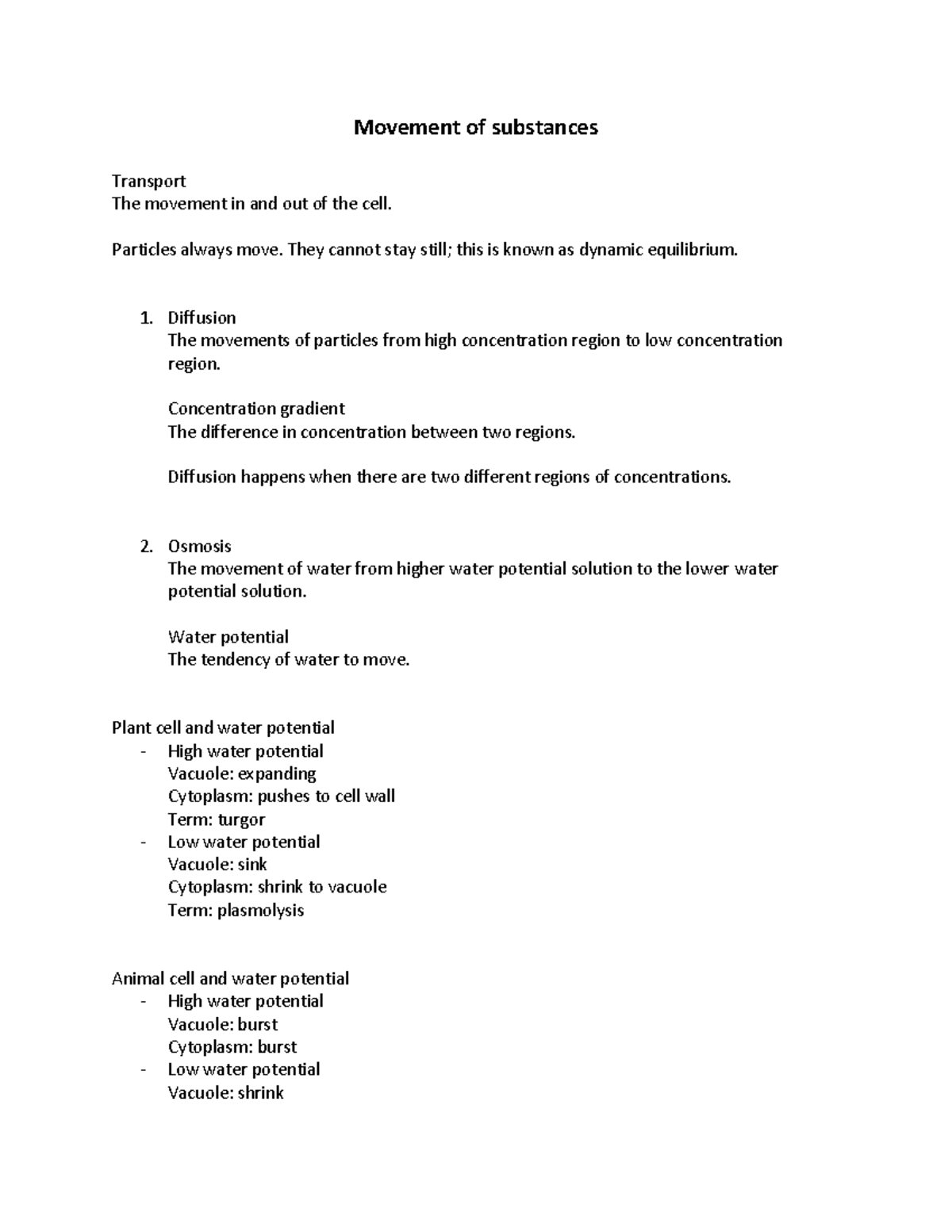 Movement of substances (biology) - Movement of substances Transport The ...