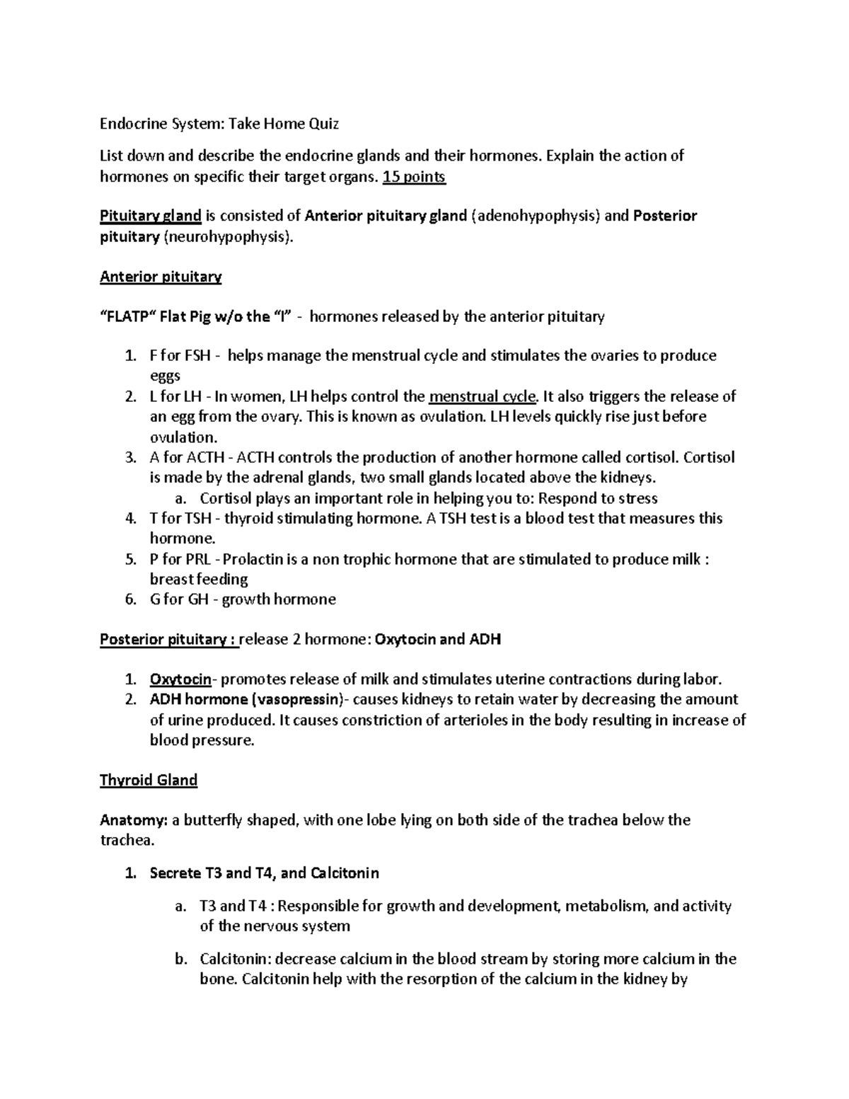 Endocrine System Take home quiz - Endocrine System: Take Home Quiz List ...