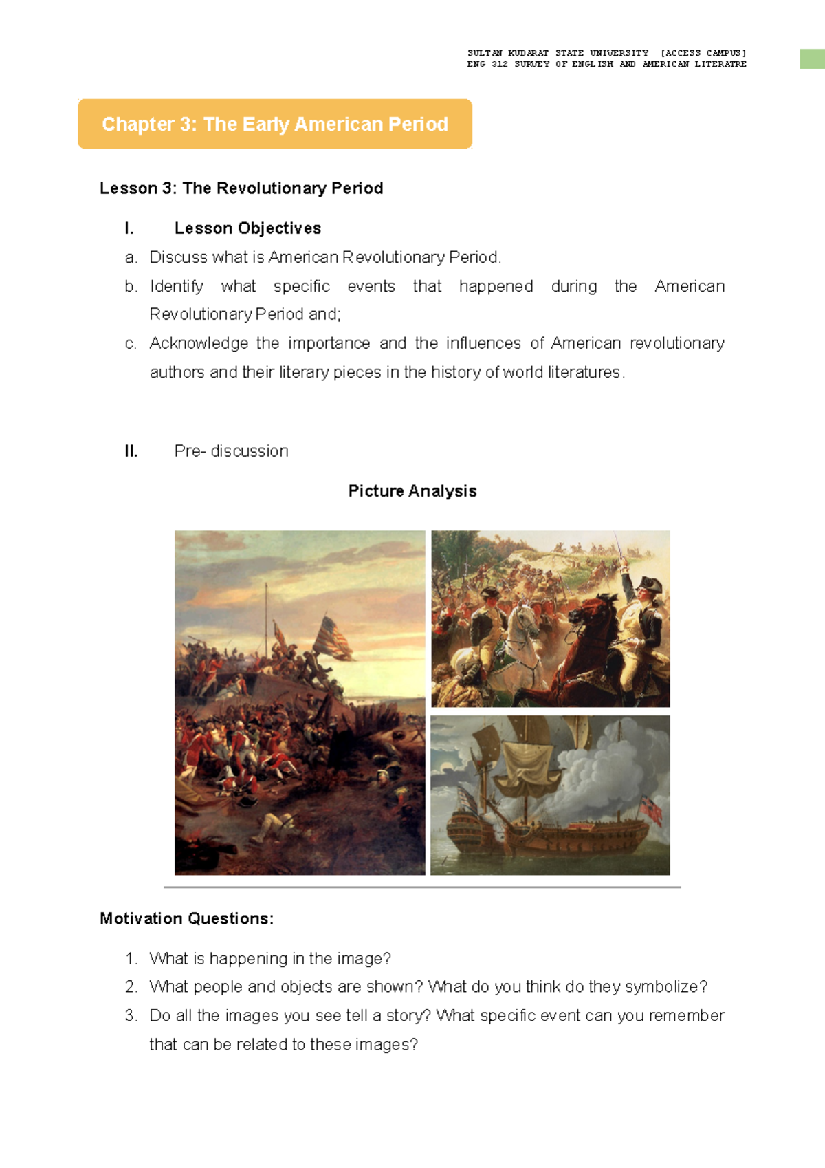 THE Revolutionary Period - Lesson 3: The Revolutionary Period I. Lesson ...