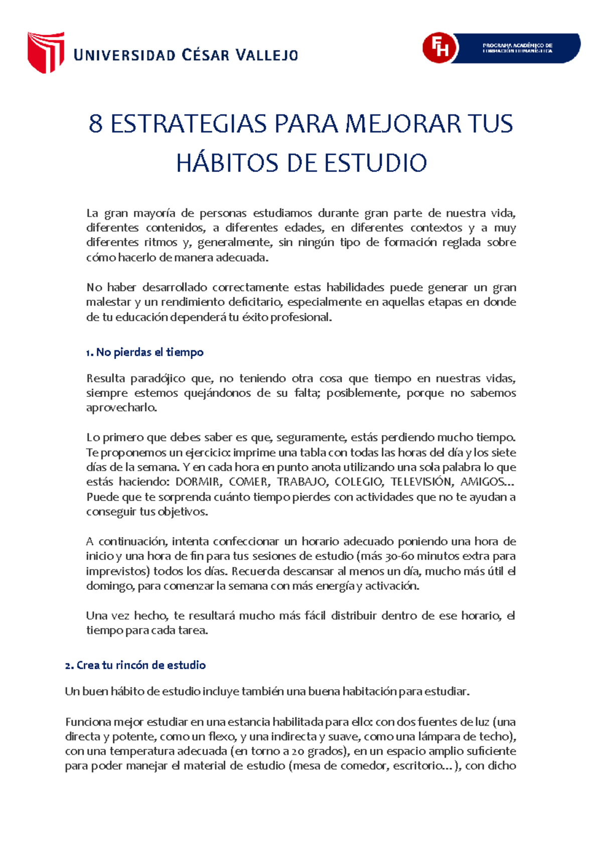 Lectura - Estrategias PARA Mejorar TUS Hábitos DE Estudio - 8 ...