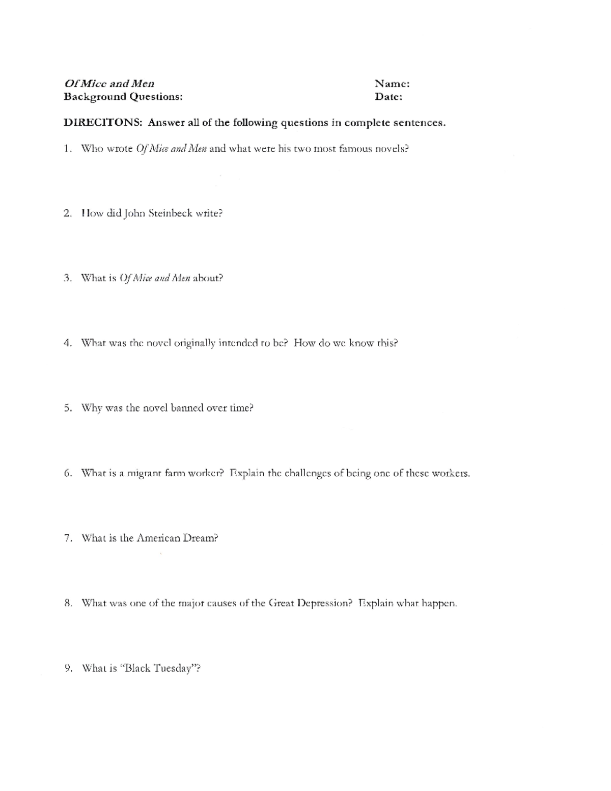 John Steinbeck Power Point Questions - Studocu