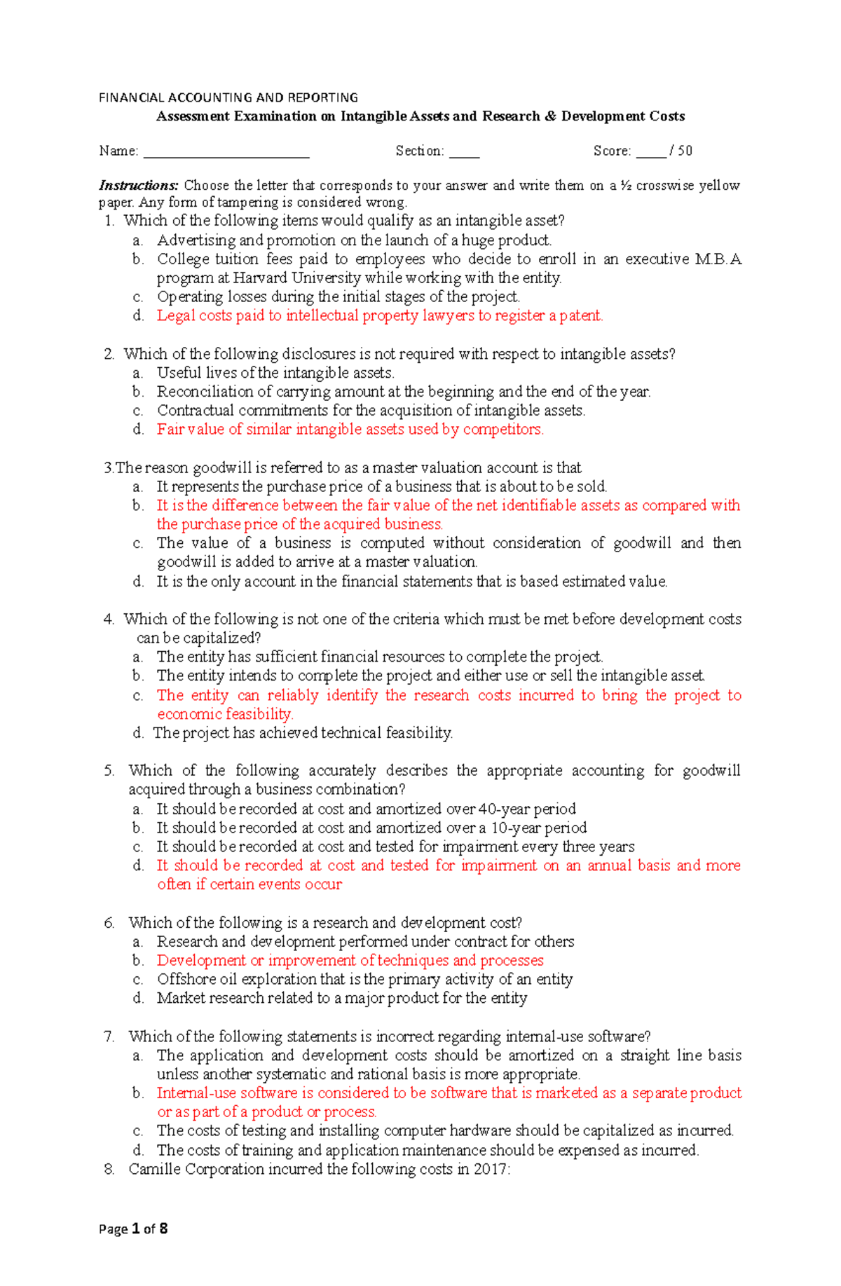 Intangible Assets Test Bank - FINANCIAL ACCOUNTING AND REPORTING ...