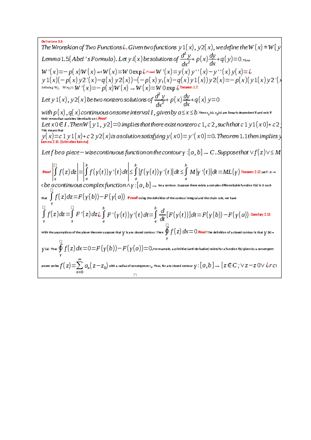 Linear Proofs - Definition 1. The Wronskian of Two Functions¿. Given ...