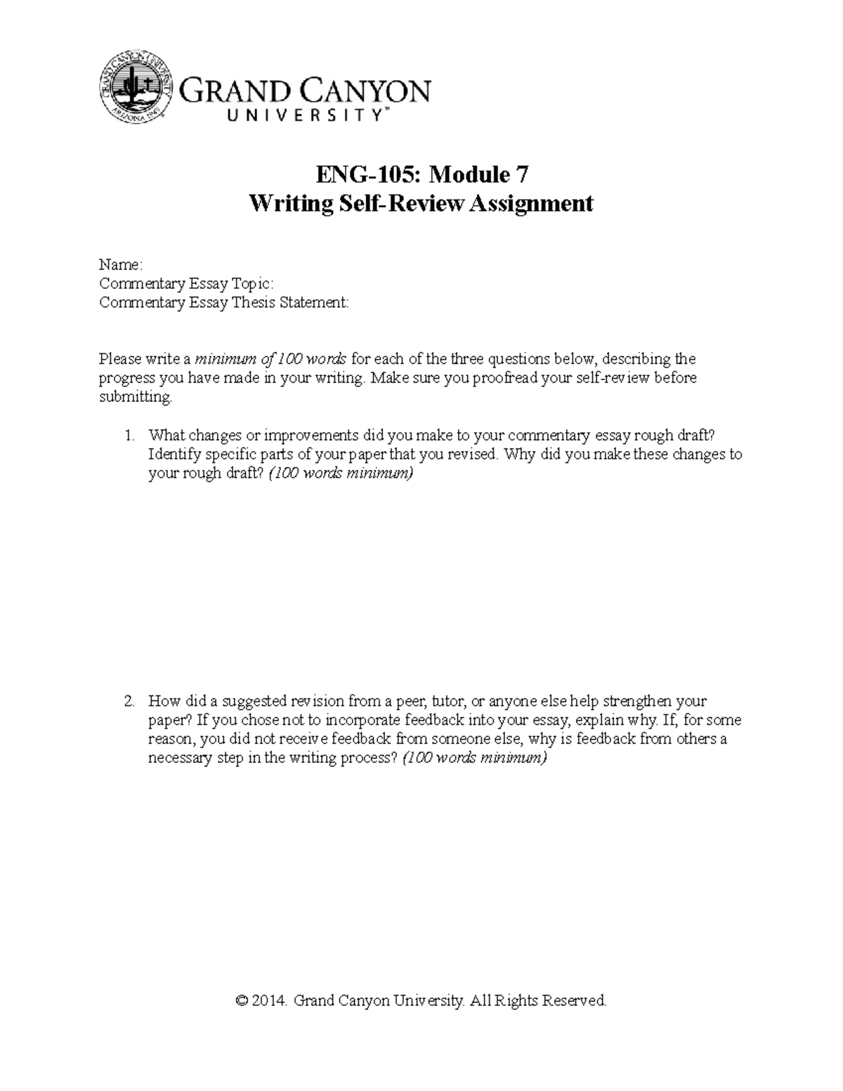 ENG105 Self Review Assignment - ENG-105: Module 7 Writing Self-Review ...