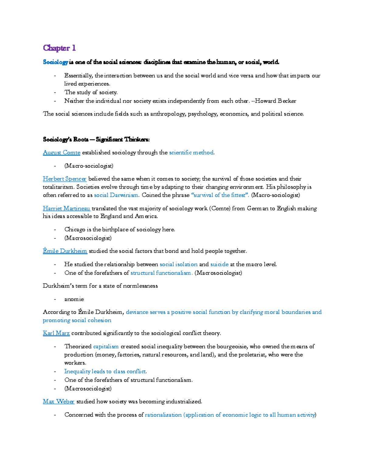 Sociology Notes 1-9 - Chapter 1 Sociology is one of the social sciences ...