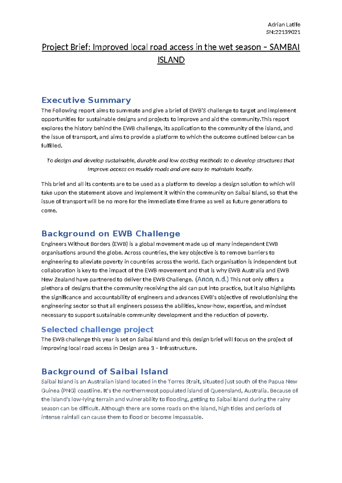 EWB Challenge - SN: Project Brief: Improved local road access in the ...