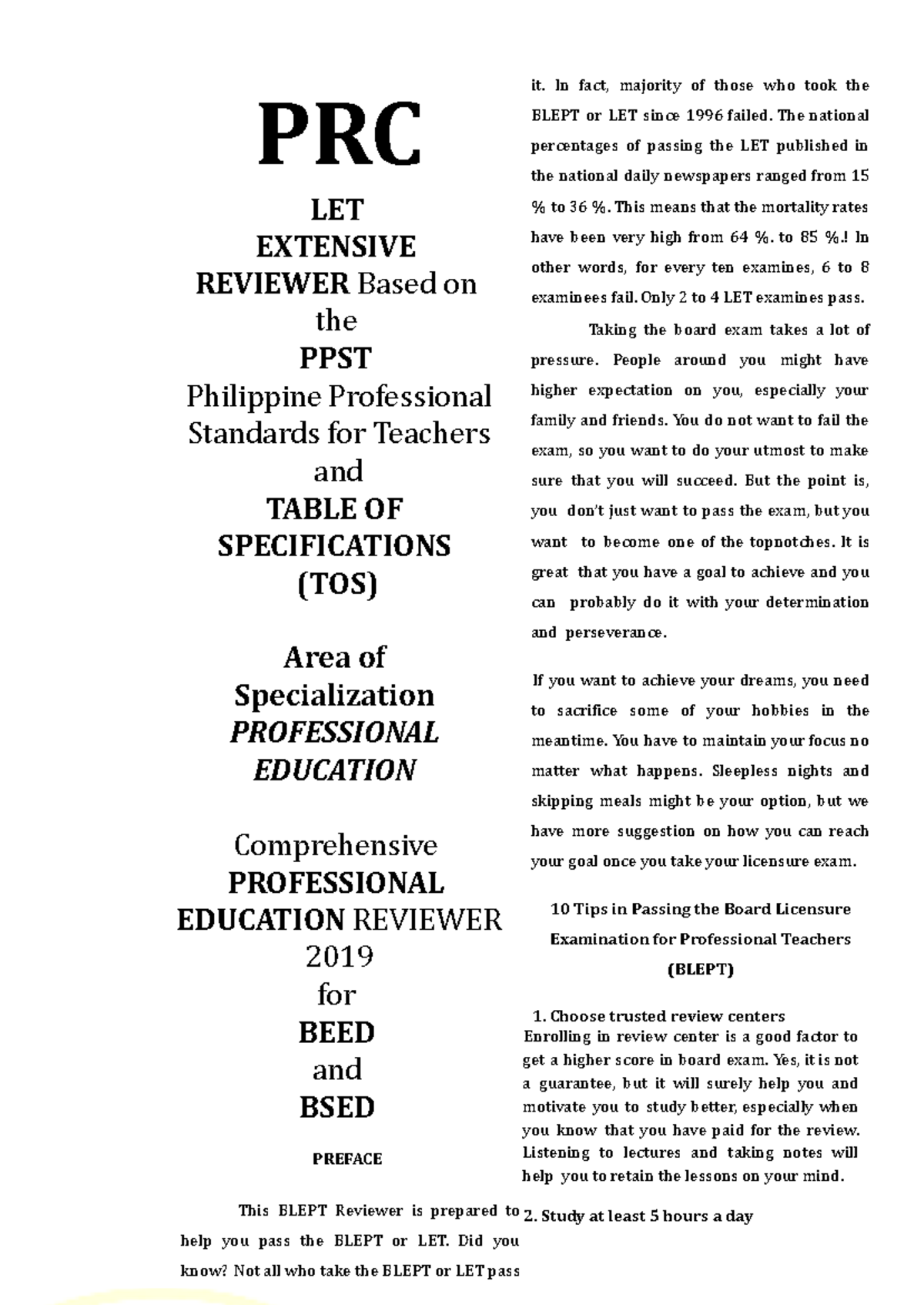 900 Prof Ed - N/A - PRC LET EXTENSIVE REVIEWER Based on the PPST ...