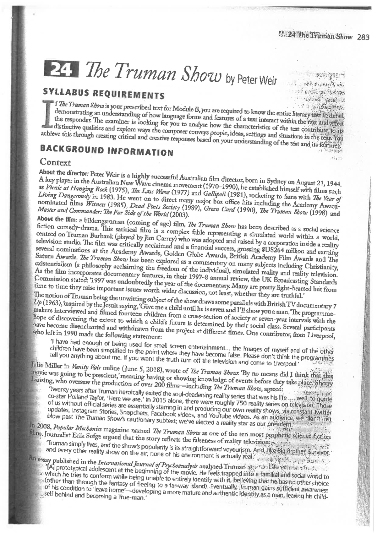 Truman textbook excerpt - 24 The Truman Show 283 24 The Truman Show Peter Weir SYLLABUS ...