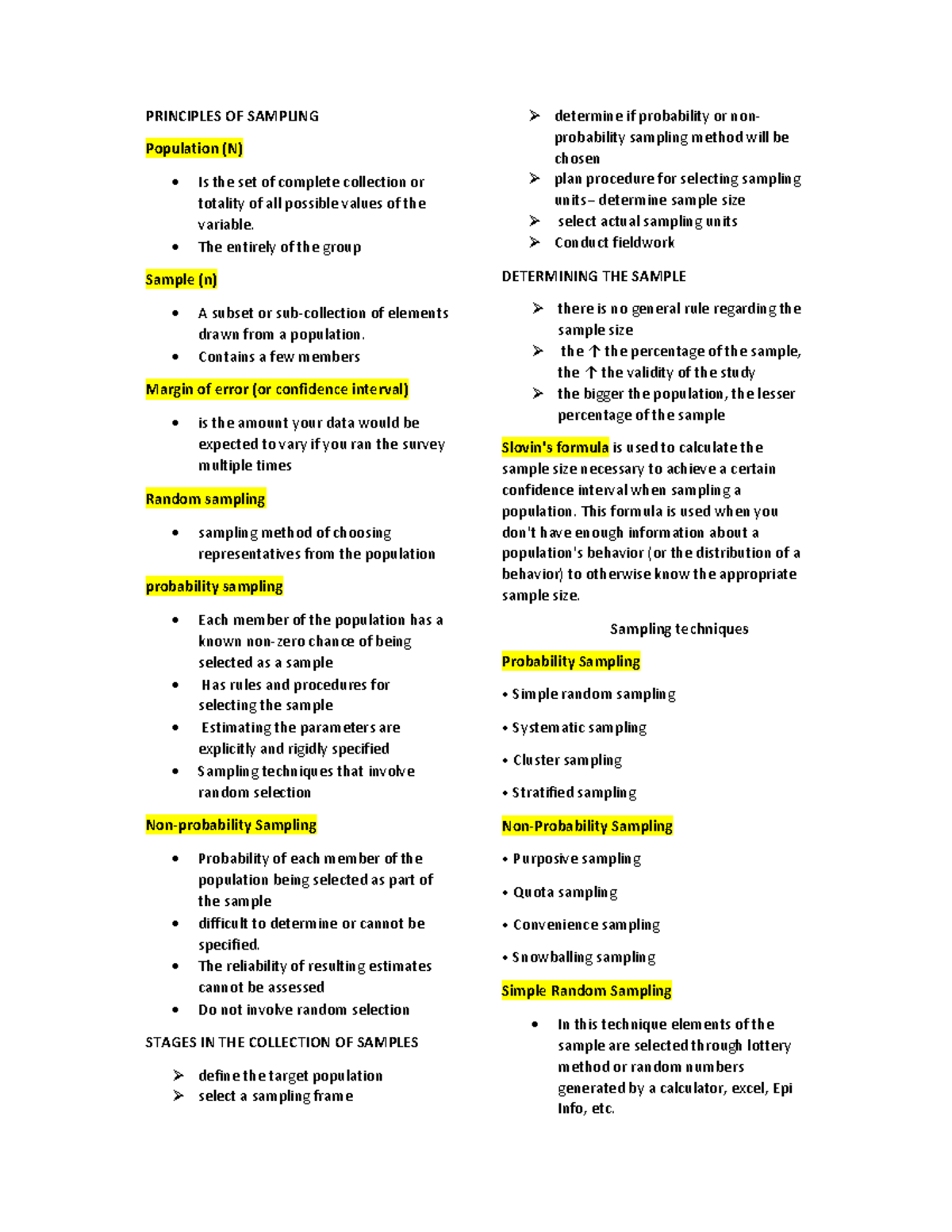 Reviewer - notes - PRINCIPLES OF SAMPLING Population (N) Is the set of ...
