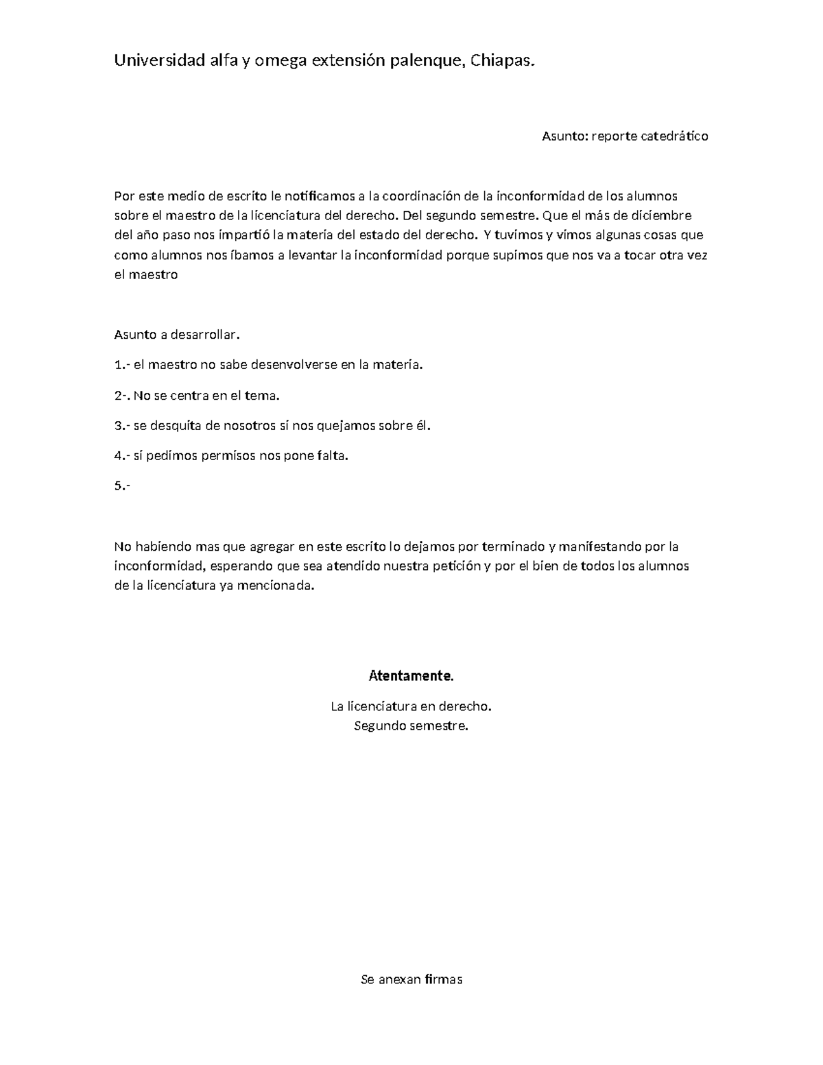 Asunto - experiencia - Universidad alfa y omega extensión palenque ...