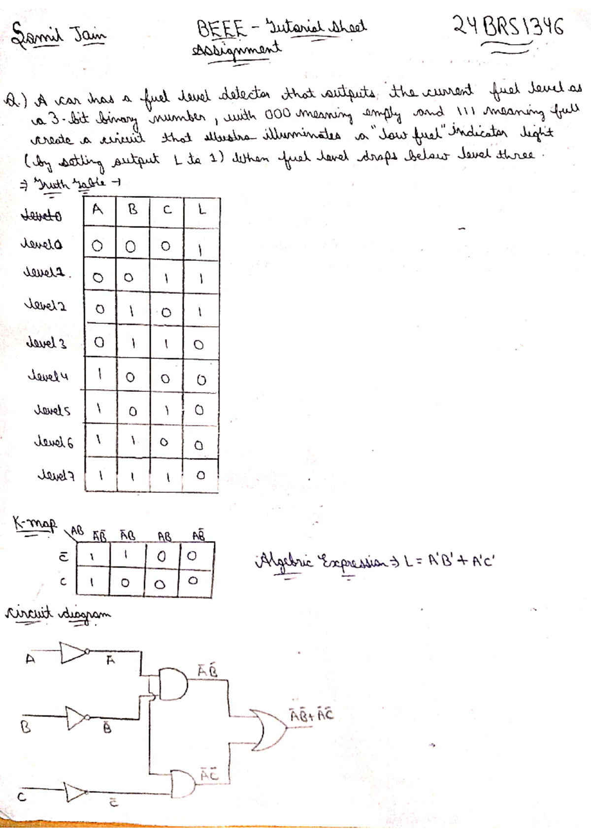 Beee tutorial assignment - Samil Jain Tutorial sheet 24BRS1346 Assignment Q.) A car has a fuel ...