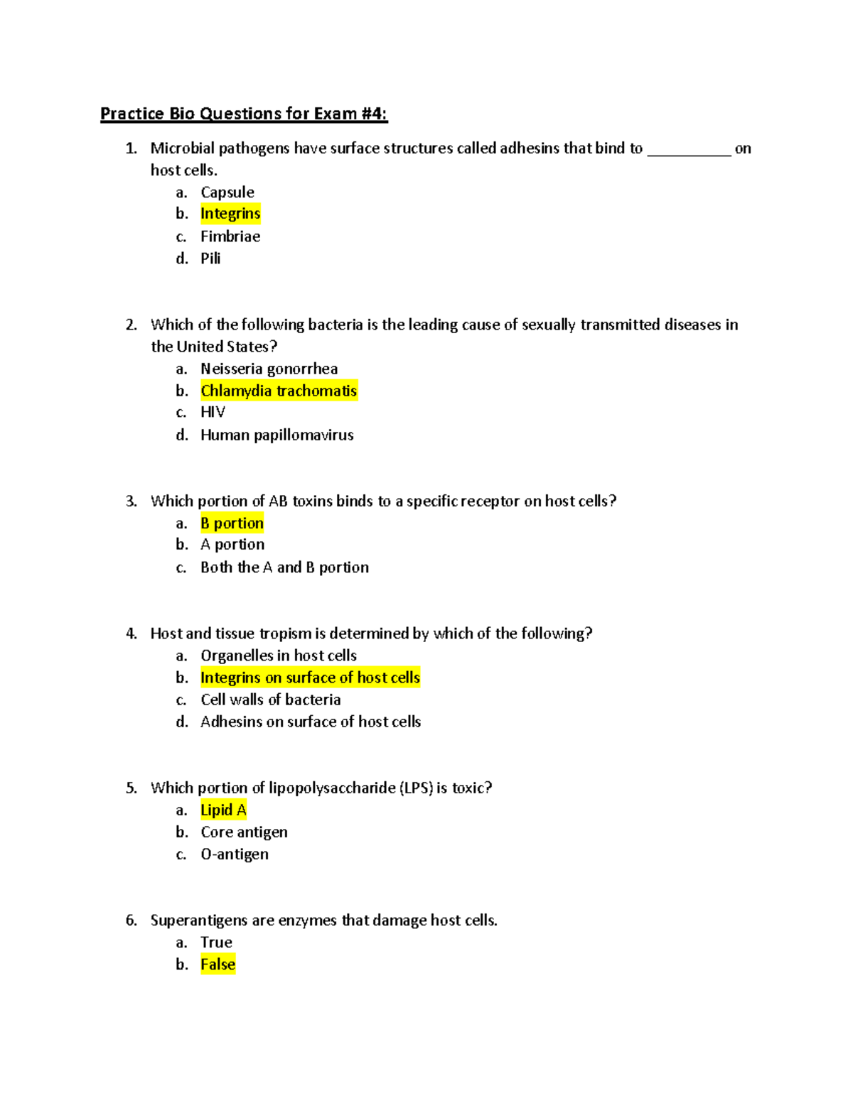 Practice bio questions part 8 - Practice Bio Questions for Exam #4 ...