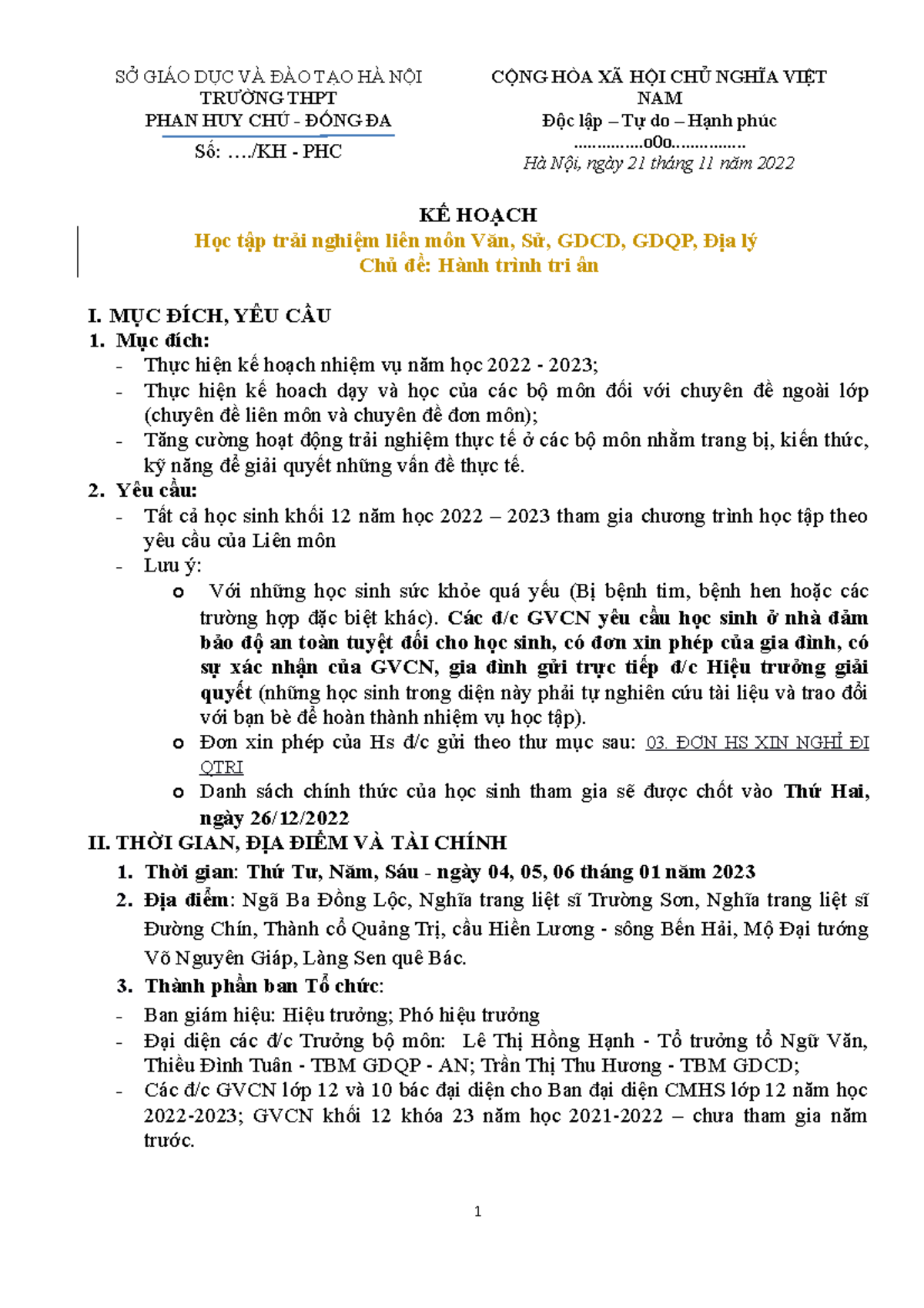 KH-trai-nghiem-Quang-Tri-2223 Đã duyệt - SỞ GIÁO DỤC VÀ ĐÀO TẠO HÀ NỘI TRƯỜNG THPT PHAN HUY CHÚ ...