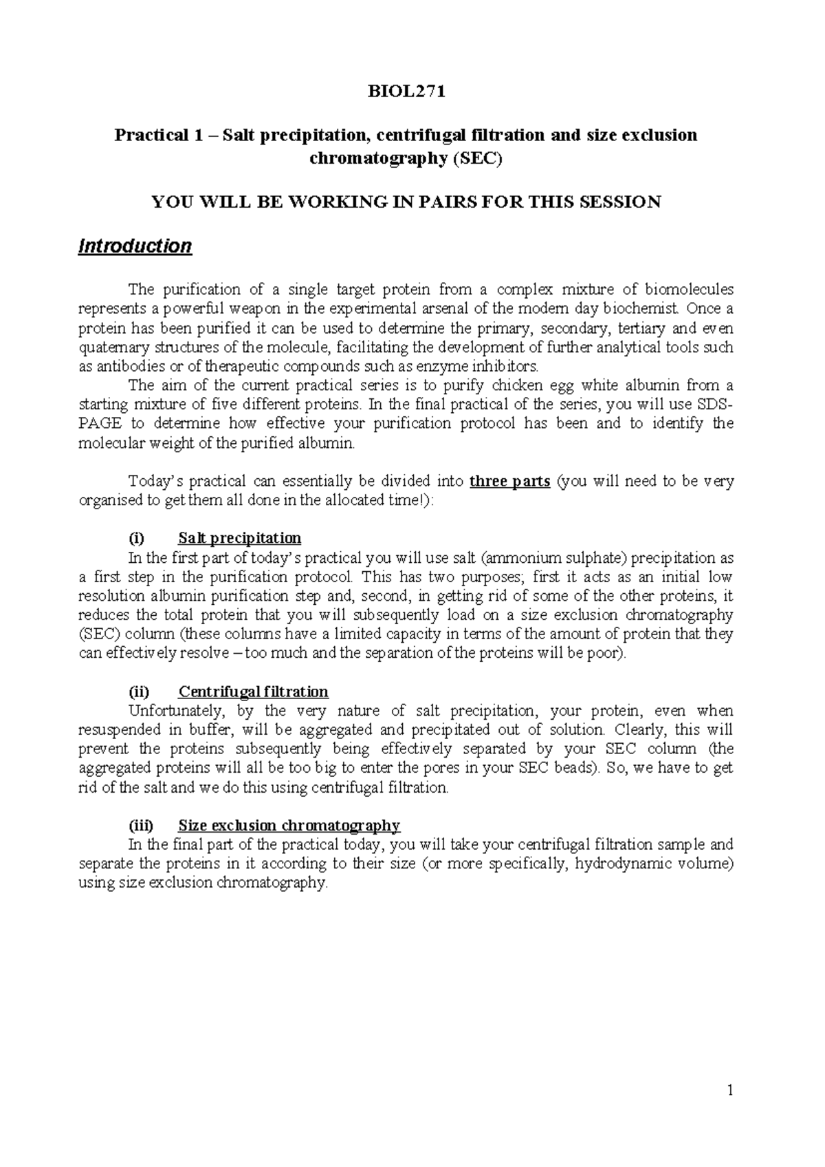 BIOL271-2024 Practical 1 salt precipitation and SEC (2) - BIOL ...