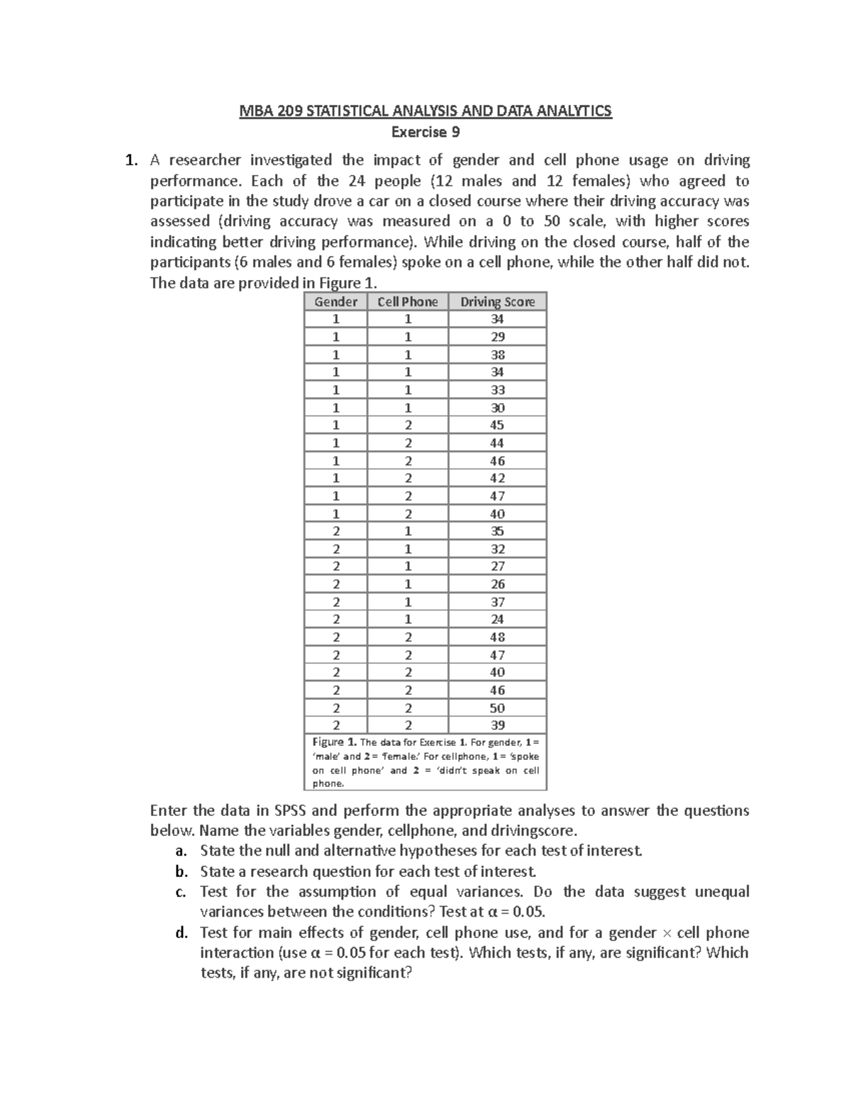 Exercise SPSS 9 - Research Methods - MBA 209 STATISTICAL ANALYSIS AND ...