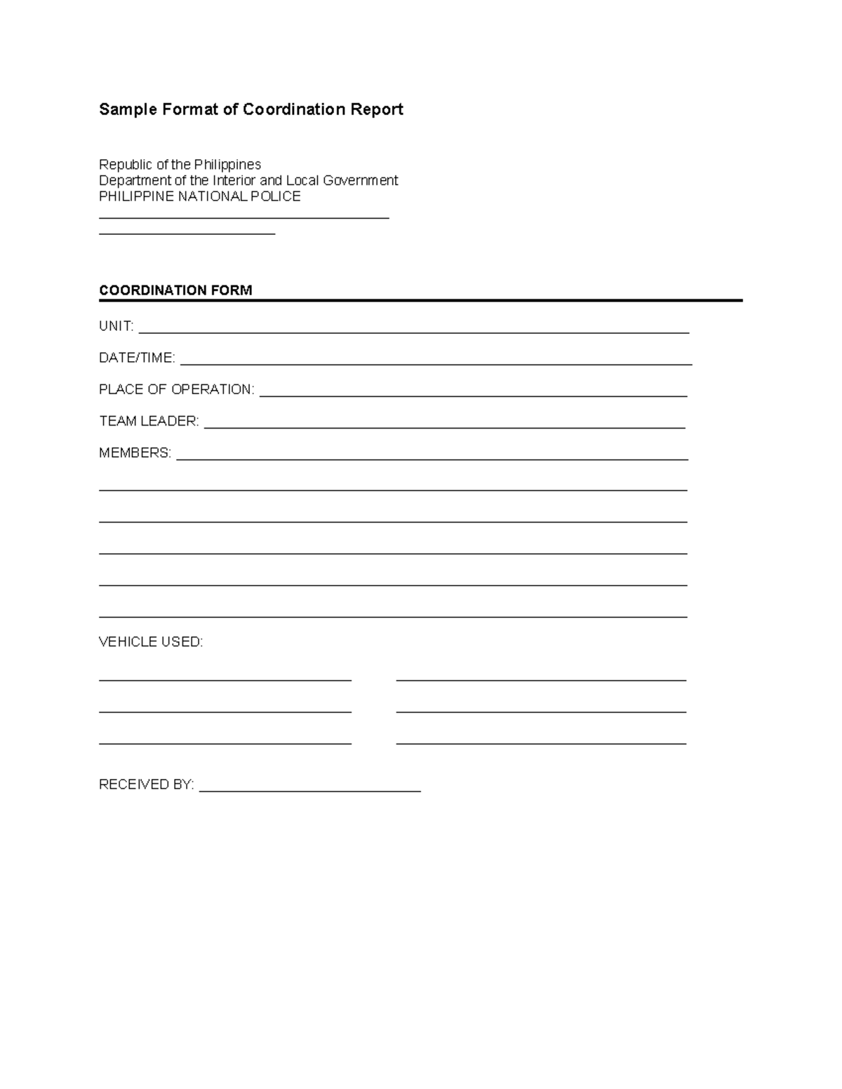 Sample Format of Coordination Report - Sample Format of Coordination ...