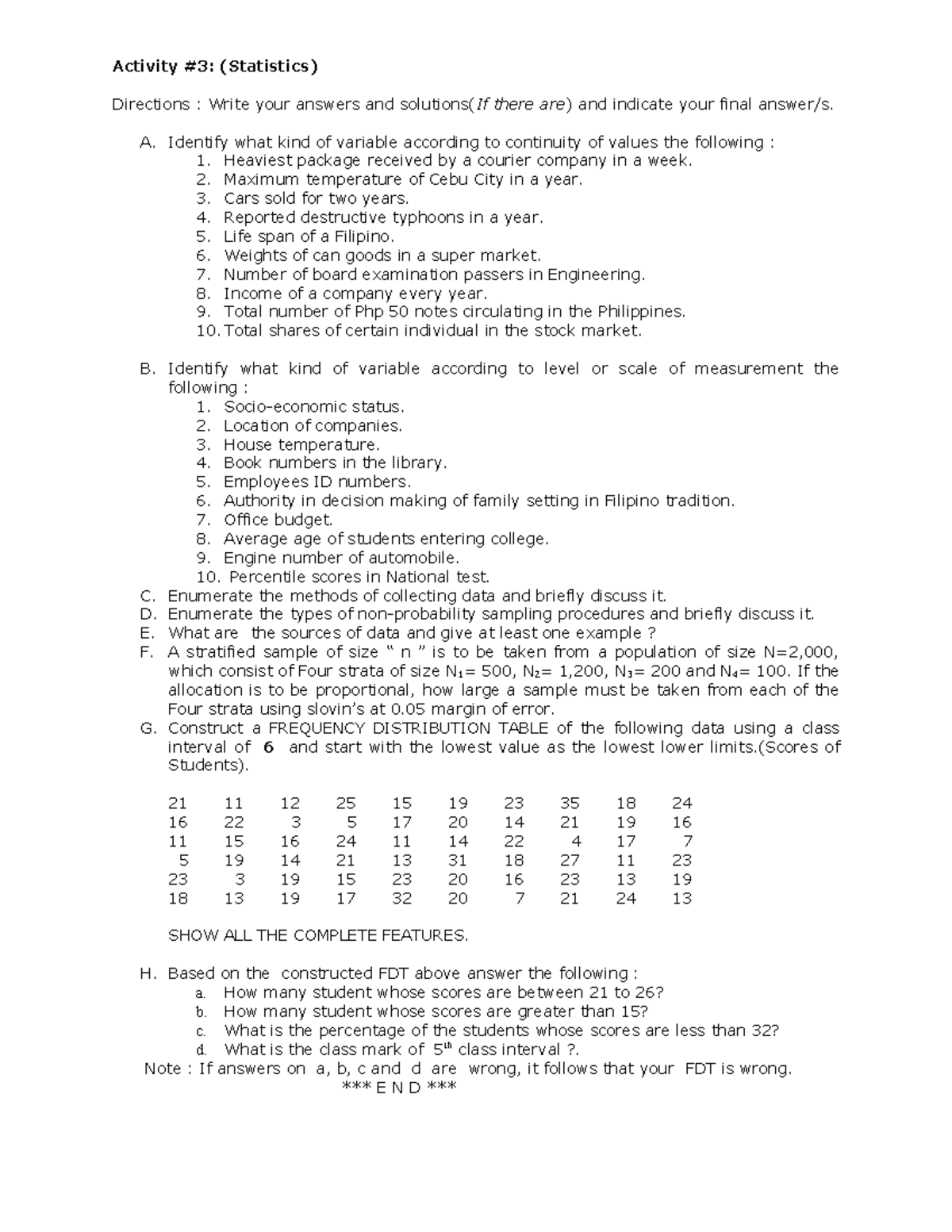 STATs (Assignment #3) FDT - Activity #3: (Statistics) Directions ...