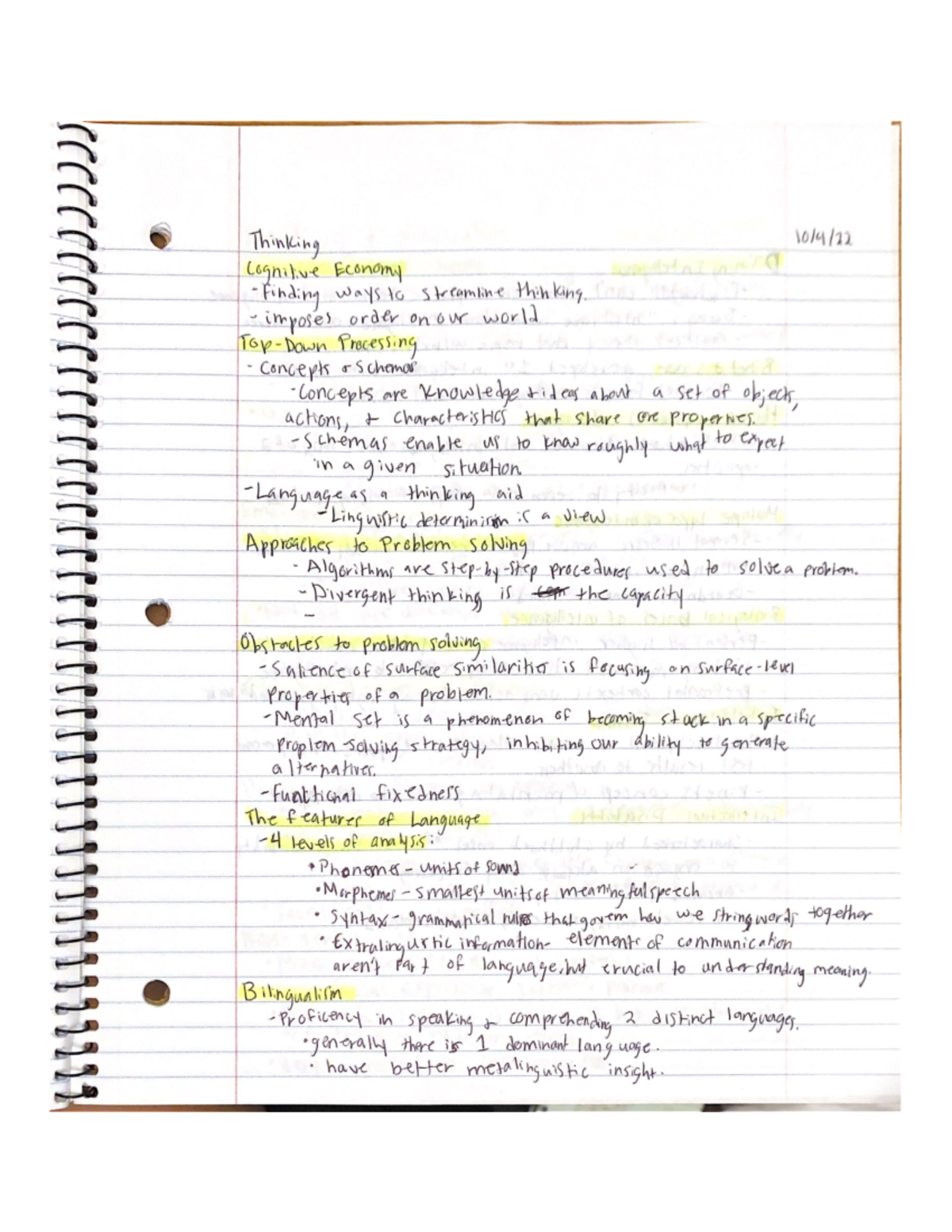 Thinking Notes - PSYC 101 - USC - Studocu