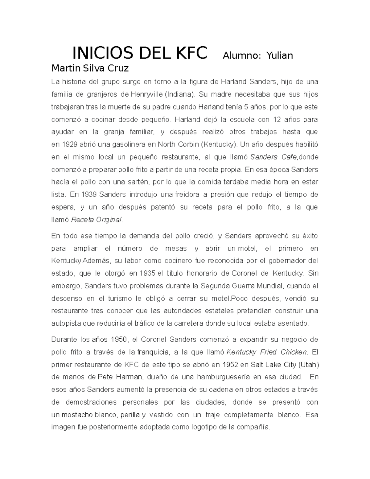 Inicios DEL KFC Alumno - KFC - INICIOS DEL KFC Alumno: Yulian Martin ...
