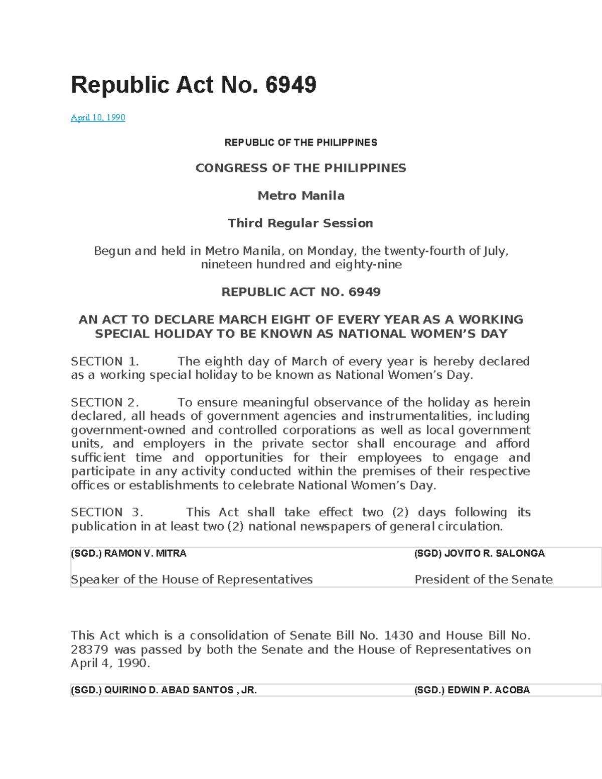 RA 6949 - RA 6949 - Republic Act No. 6949 April 10, 1990 REPUBLIC OF ...