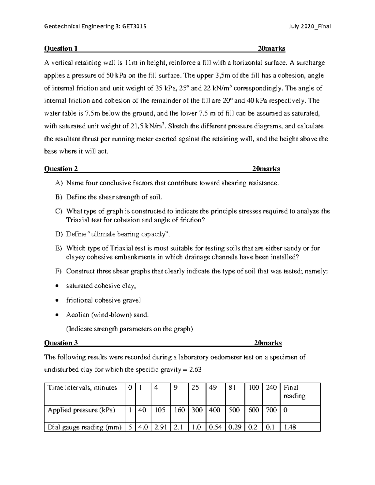 Geotechnical Engineering Final Exam Warning Tt Undefined Function